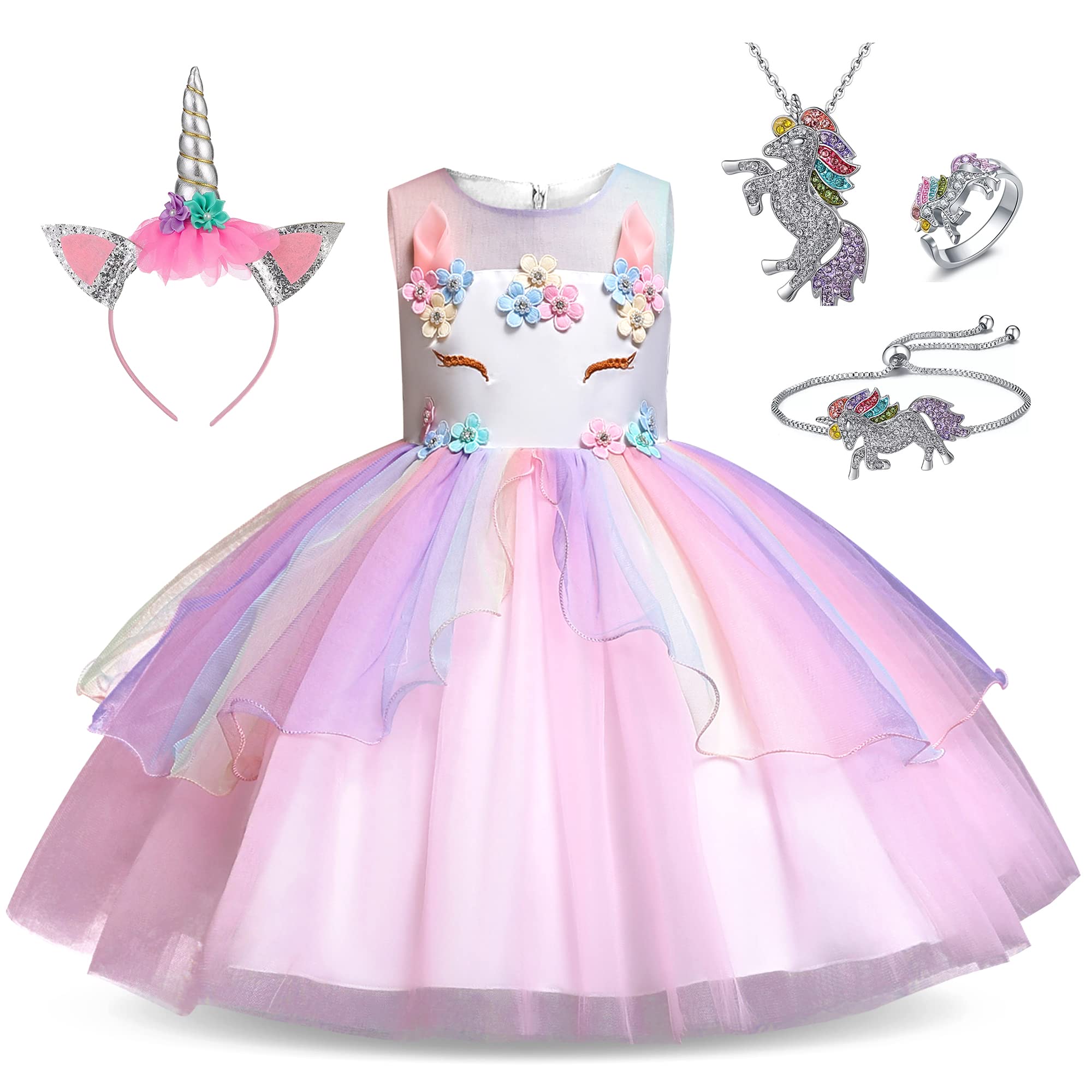 Unicorn Princess Dress Up Clothes for Little Girls – Costume, Jewelry and Headband (3 Years, Unicorn Princess 1)