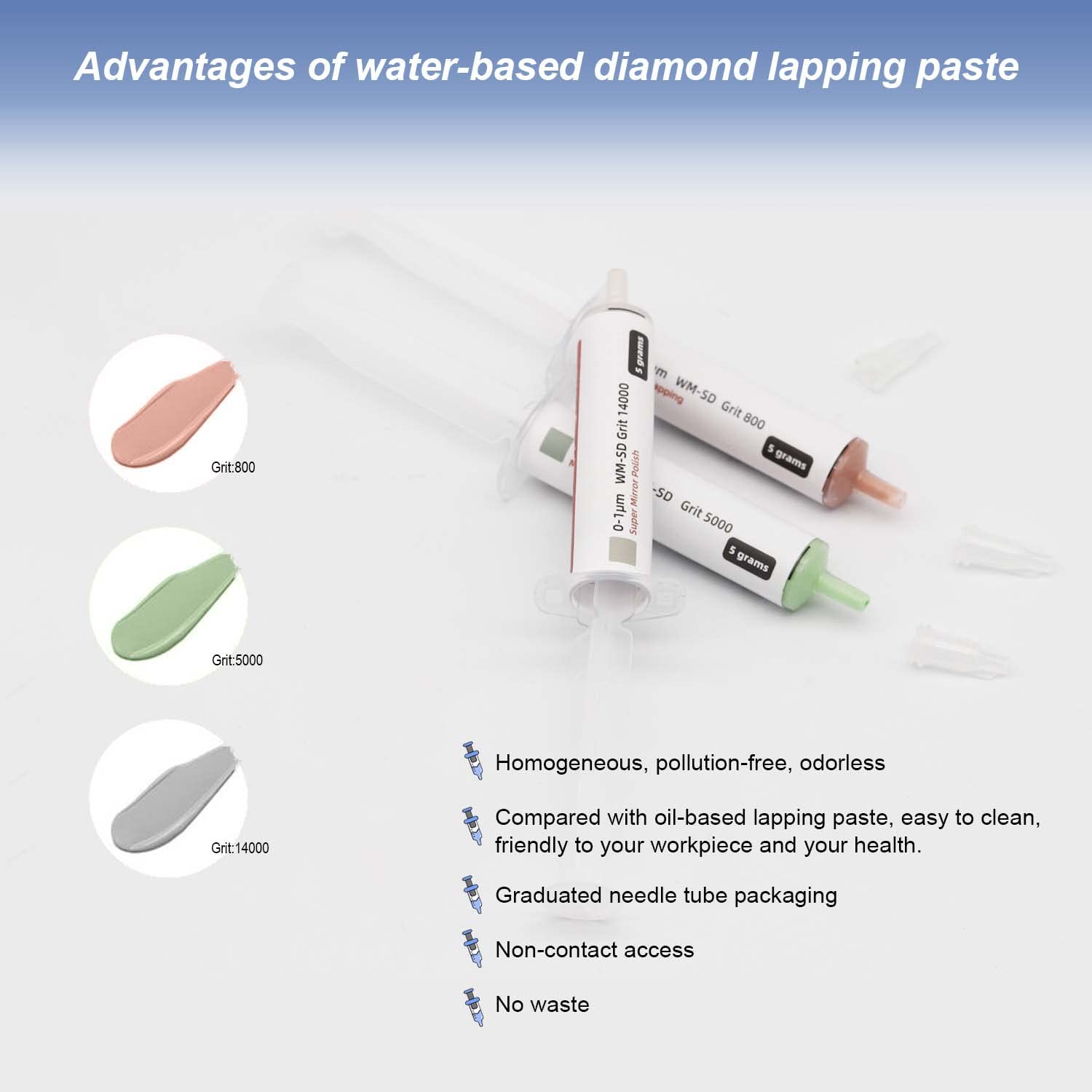 MORESUPERHARD 3Pcs Diamond Polishing Compound Polishing Paste,800 5000 14000 Grit for Marble Glass Metal Jewelry Metallographic Silver Gemstone,0.5 to 24 Micron,5 Gram with 20% of Diamond Powder