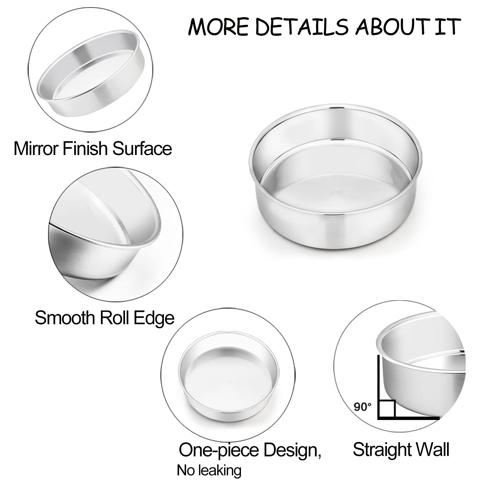 TeamFar 6 Inch Cake Pan, 6 Pcs Cake Pan Set Round Baking Pan Stainless Steel for Baking Steaming Serving, Fit in Oven Pressure Cooker Air Fryer, Healthy & Heavy Duty, Easy Clean & Dishwasher Safe