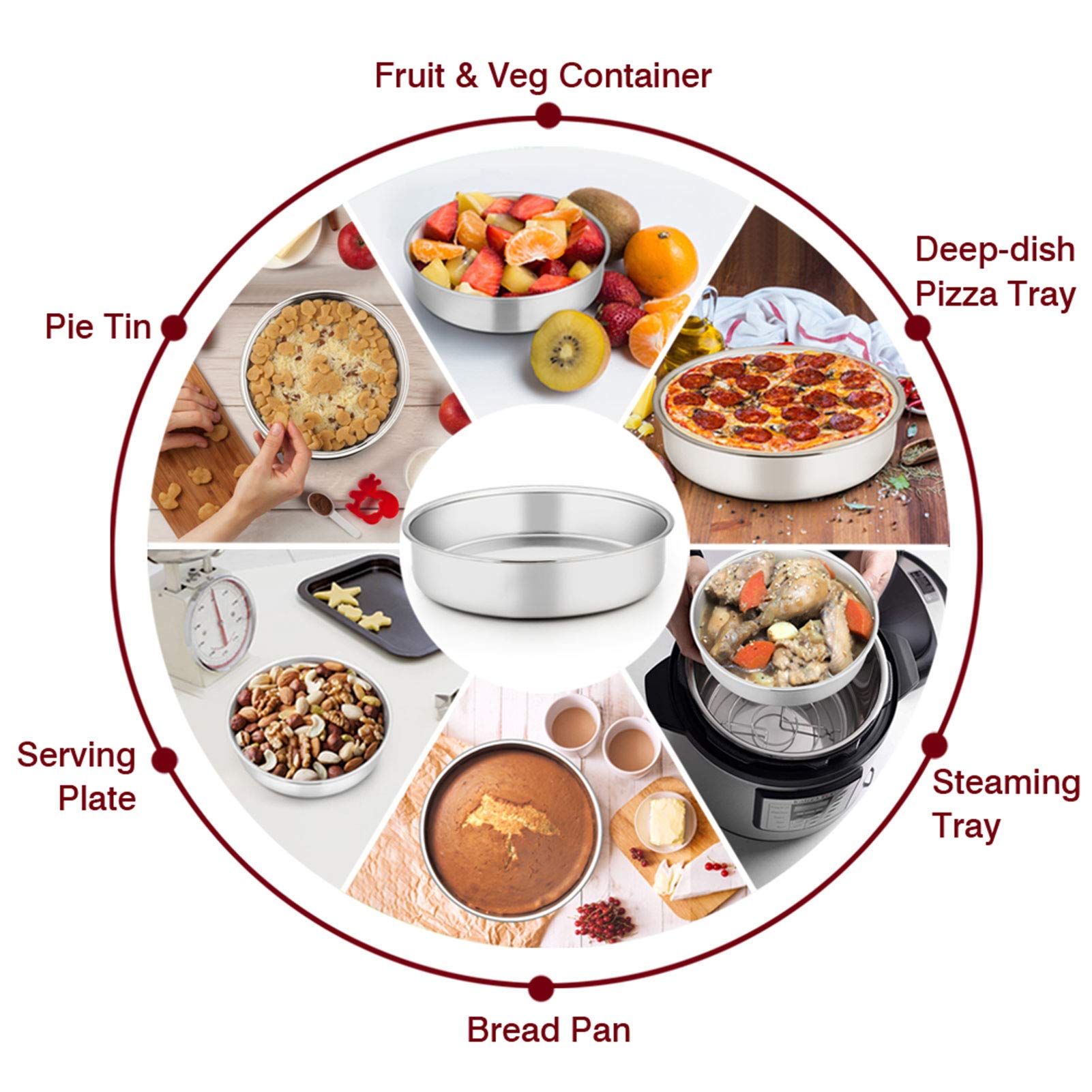 TeamFar 6 Inch Cake Pan, 6 Pcs Cake Pan Set Round Baking Pan Stainless Steel for Baking Steaming Serving, Fit in Oven Pressure Cooker Air Fryer, Healthy & Heavy Duty, Easy Clean & Dishwasher Safe
