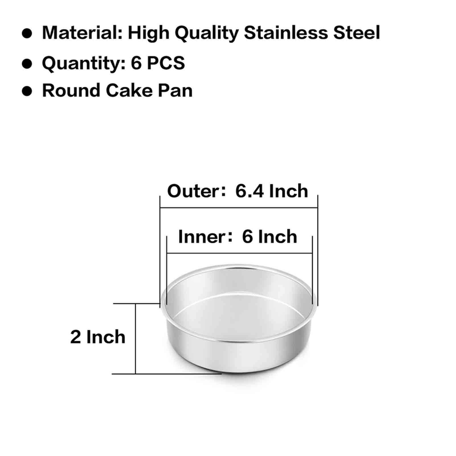 TeamFar 6 Inch Cake Pan, 6 Pcs Cake Pan Set Round Baking Pan Stainless Steel for Baking Steaming Serving, Fit in Oven Pressure Cooker Air Fryer, Healthy & Heavy Duty, Easy Clean & Dishwasher Safe