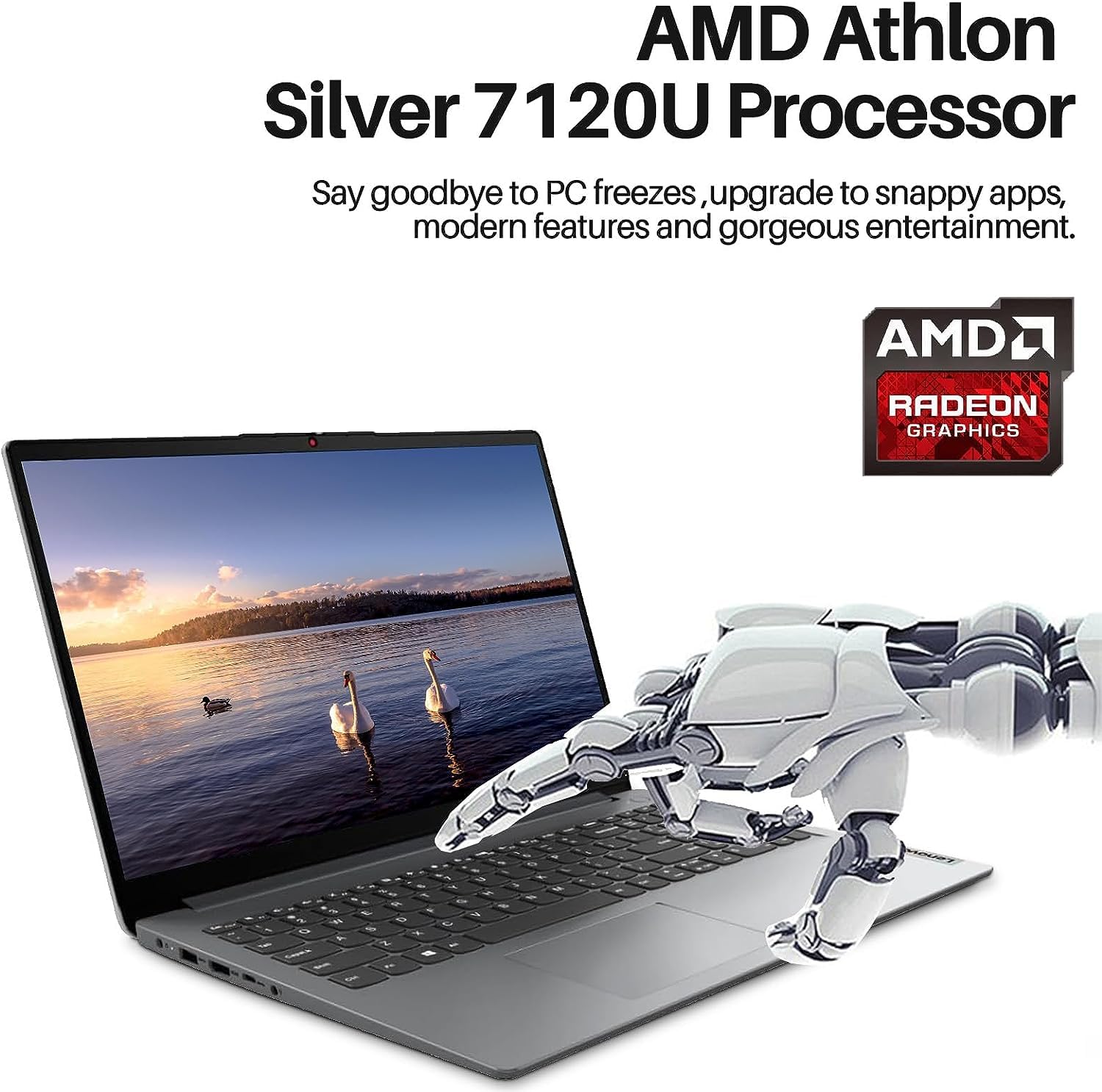 Lenovo 2024 IdeaPad 1 15.6" Students Laptop, AMD Athlon Silver 7120U Processor, 4GB LPDDR5 RAM, 128GB SSD, AMD Radeon Graphics, Wi-Fi 6, Anti-Glare, Windows 11 Home S, SD Card Reader, Cloud Grey