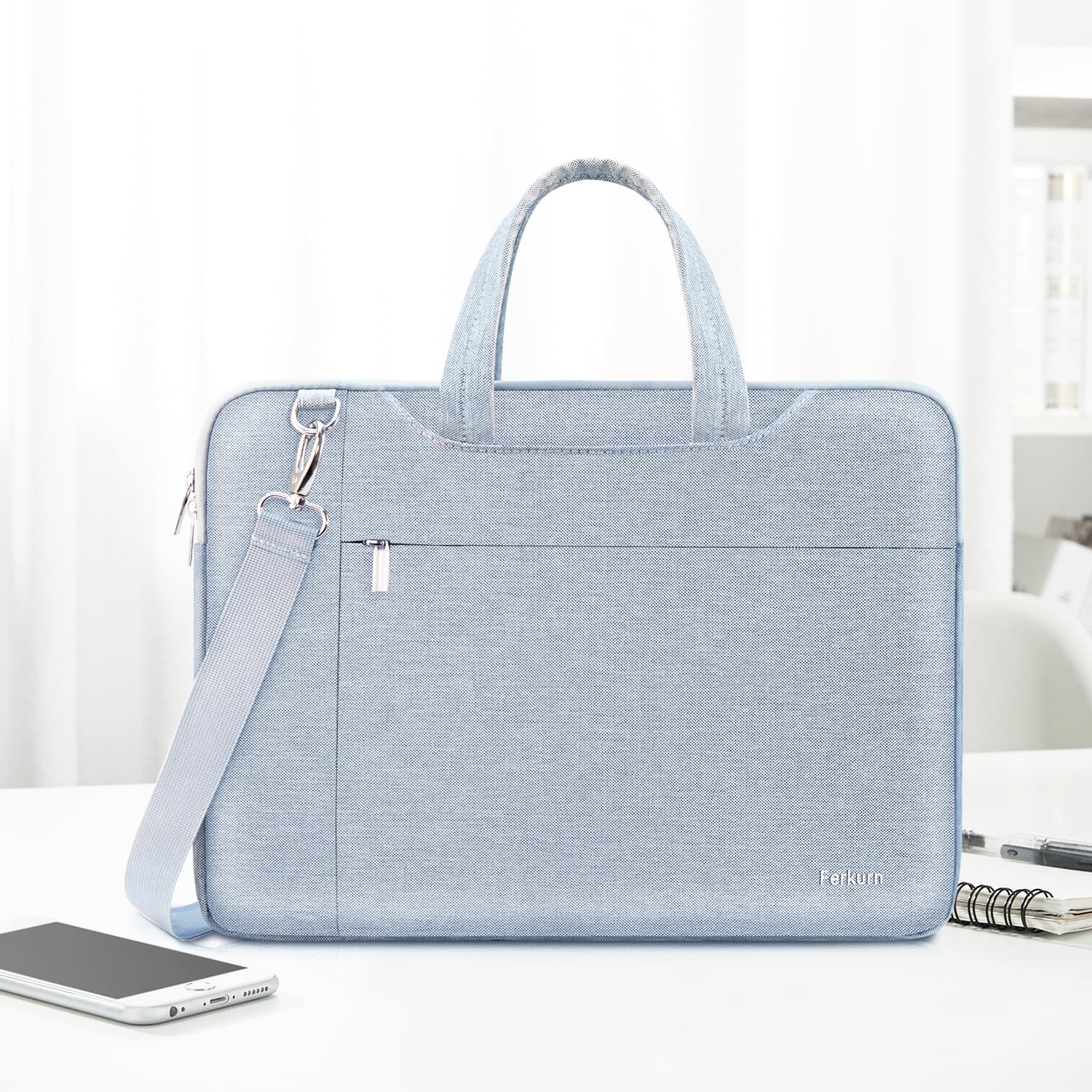 Ferkurn Laptop Bag Case Women Men Computer Sleeve with Shoulder Compatible with HP Envy Pavilion/Inspiron/Thinkpad/Vivobook/MSI/Surface,Waterproof Briefcase with Handle, Light Gray, 17 17.3 Inch