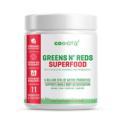 GOBIOTIX Super Greens Powder N' Super Reds Powder - Non-GMO Vegan Red and Green Superfood + Probiotics, Enzymes, Organic Whole Foods - Fruit and Veggie Supplement (Pomegranate Raspberry, 1 Pack)