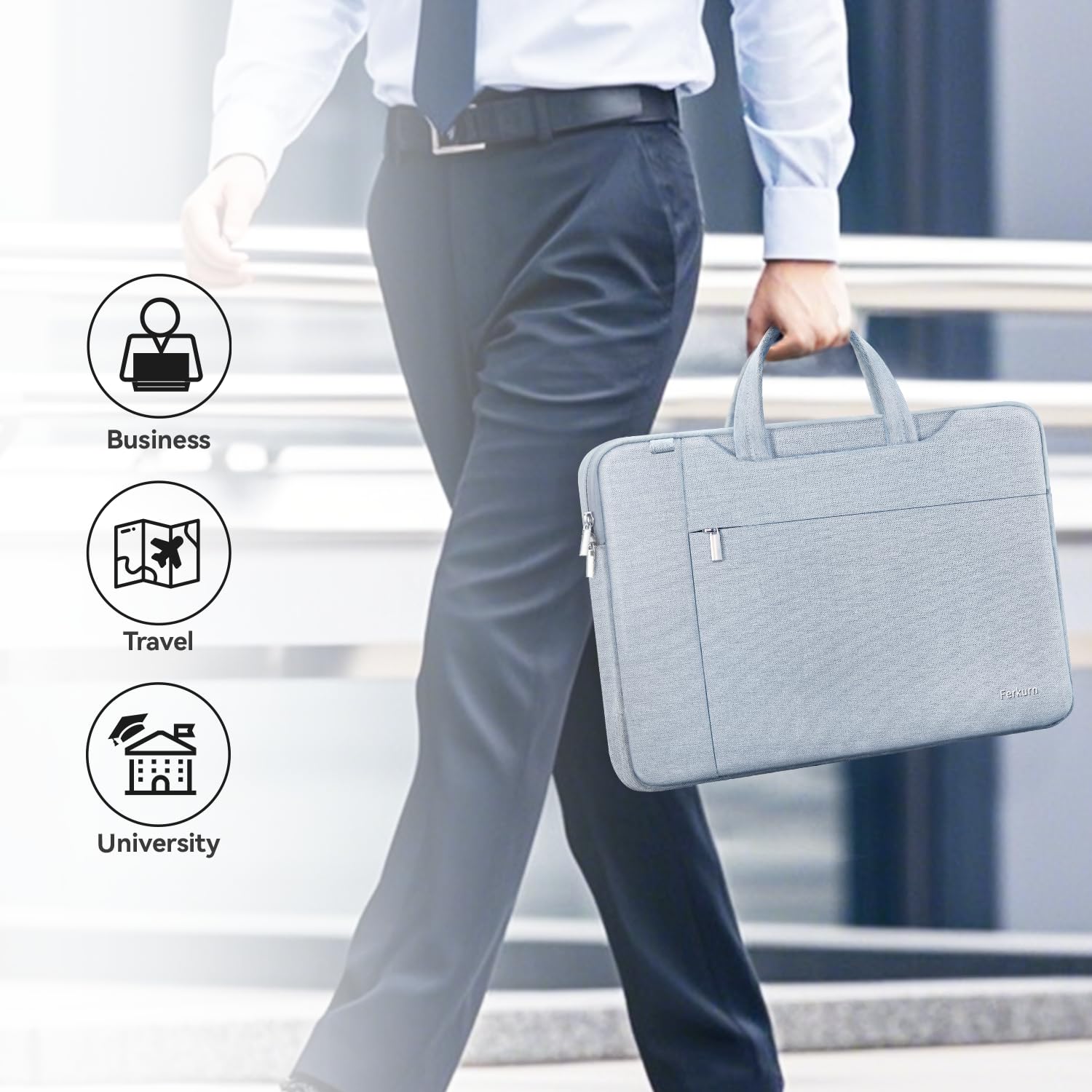 Ferkurn Laptop Bag Case Women Men Computer Sleeve with Shoulder Compatible with HP Envy Pavilion/Inspiron/Thinkpad/Vivobook/MSI/Surface,Waterproof Briefcase with Handle, Light Gray, 17 17.3 Inch