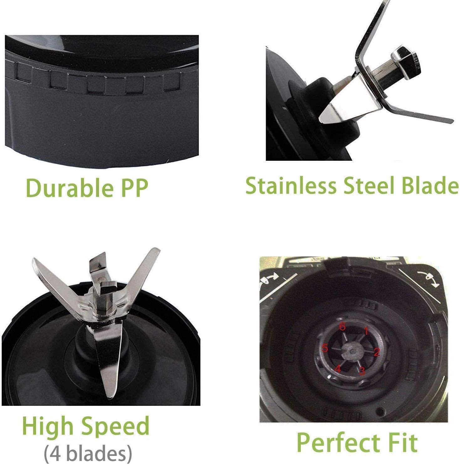 Blender Blade 6 Fins and 16oz Single Serve Cup Set, Replacement Parts Compatible with Ninja BL660 BL770 BL780 BL740 Professional Blenders