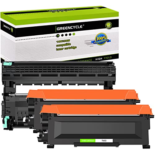 GREENCYCLE TN450 TN-450 Toner Cartridge DR420 Drum Unit Set Compatible for Brother HL-2270DW HL-2280DW HL-2230 HL-2240 MFC-7860DW MFC-7360N DCP-7065DN Intellifax 2840 2940 Printer (2 Toner, 1 Drum)