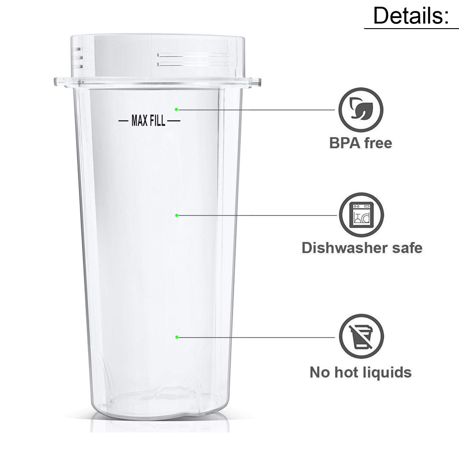 Blender Blade 6 Fins and 16oz Single Serve Cup Set, Replacement Parts Compatible with Ninja BL660 BL770 BL780 BL740 Professional Blenders