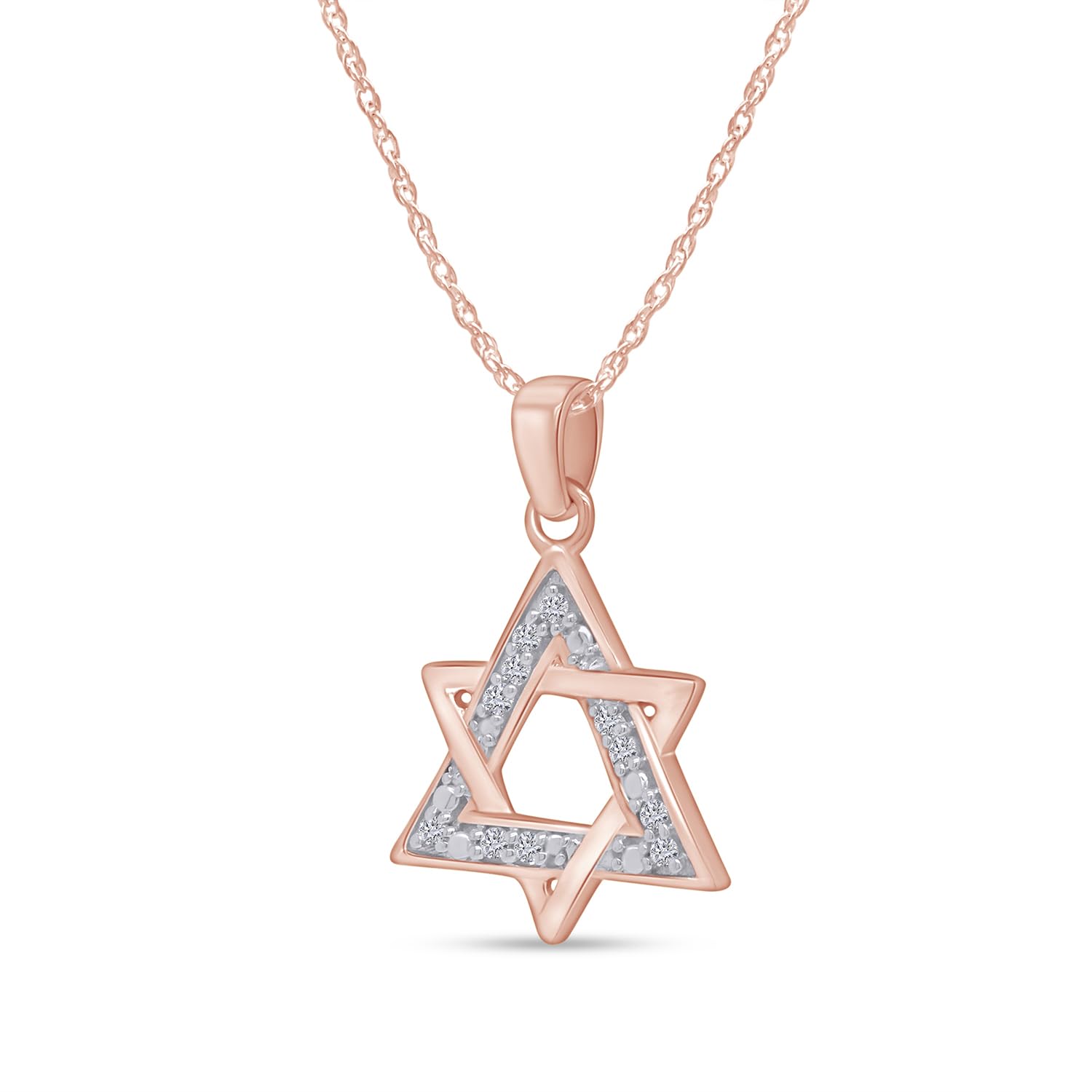 AFFY White Natural Diamond Star of David Pendant Necklace in 14k Rose Gold Over Sterling Silver (0.1 Ct)