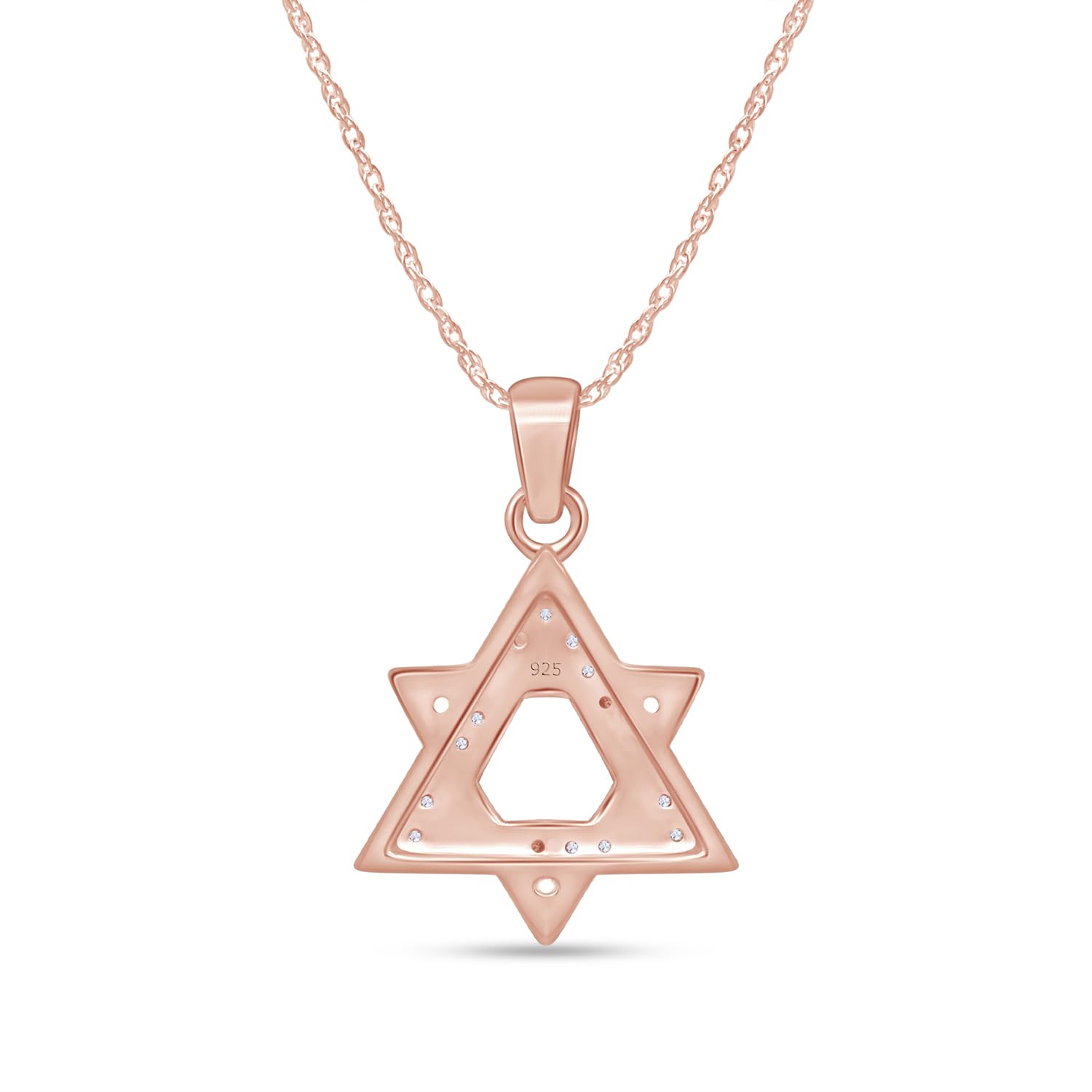 AFFY White Natural Diamond Star of David Pendant Necklace in 14k Rose Gold Over Sterling Silver (0.1 Ct)