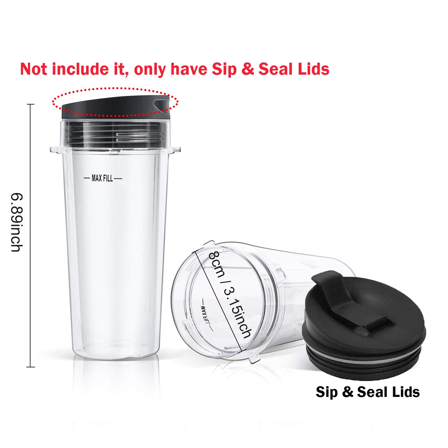 Blender Blade 6 Fins and 16oz Single Serve Cup Set, Replacement Parts Compatible with Ninja BL660 BL770 BL780 BL740 Professional Blenders