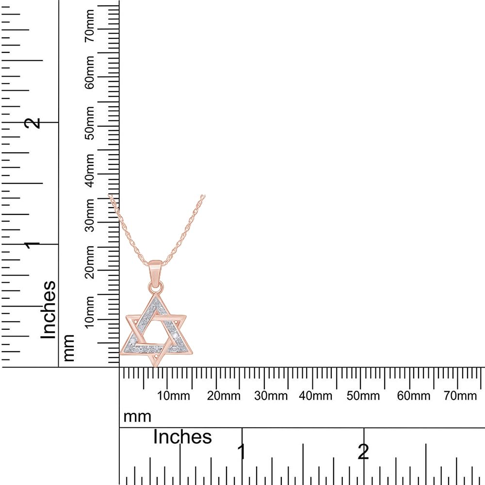 AFFY White Natural Diamond Star of David Pendant Necklace in 14k Rose Gold Over Sterling Silver (0.1 Ct)