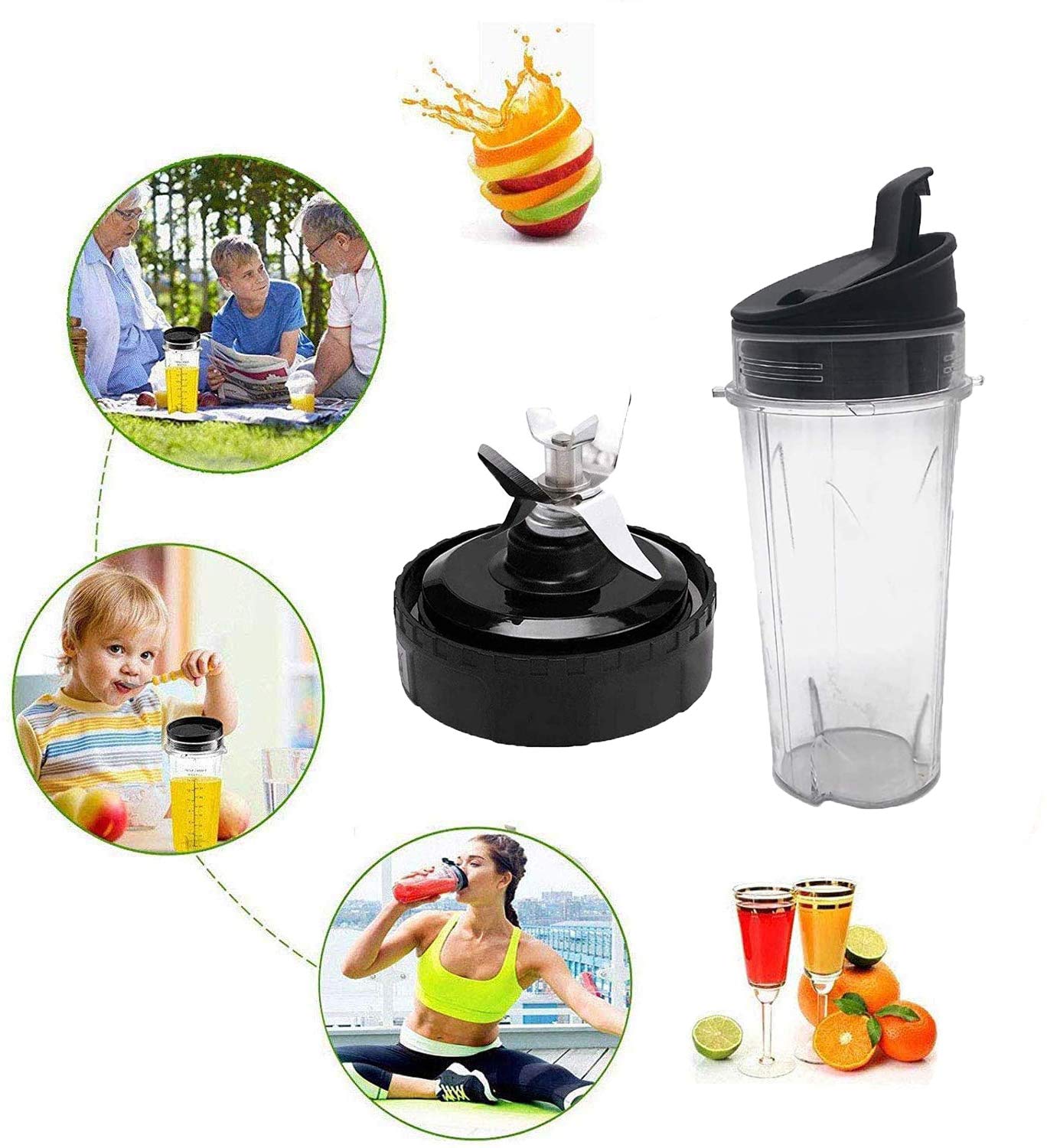 Blender Blade 6 Fins and 16oz Single Serve Cup Set, Replacement Parts Compatible with Ninja BL660 BL770 BL780 BL740 Professional Blenders