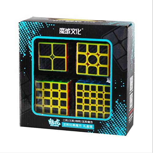 Cuberspeed MFJS MeiLong Carbon Fiber Cubic Gift Box Bundle Phantom Carbon Fiber Sticker Speed Cube 2x2 3x3 4x4 5x5 Stickerless with Black Sticker Puzzle