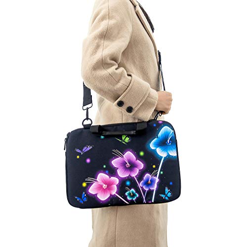 RICHEN Canvas Laptop Shoulder Bag Compatible with 11.6/12/12.9/13 Inches Netbook,Protective Carrying Handbag Case Cover with Side Handle (11-13 inch, Flowers)