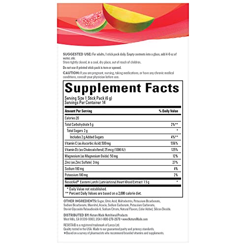 Nature Made Wellblends Active Immune Defense Fizzy Drink Mix, ResistAid, Vitamin C, Vitamin D, Zinc, and Electrolytes Powder, 14 Stick Packs