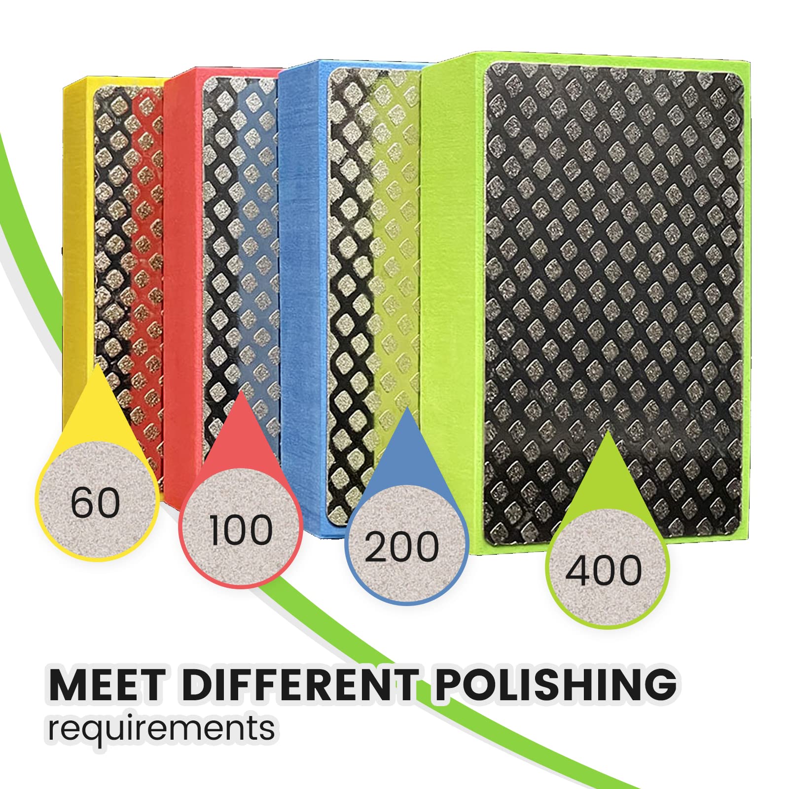 Diamond Hand Polishing Pad Sanding: 4pcs Diamond Sanding Pads, Diamond Polishing Pads Foam Backing, Tile Polishing Pads for Grinder, Sanding Blocks for Ceramic Tile Glass Grinding(Grit 60/100/200/400)