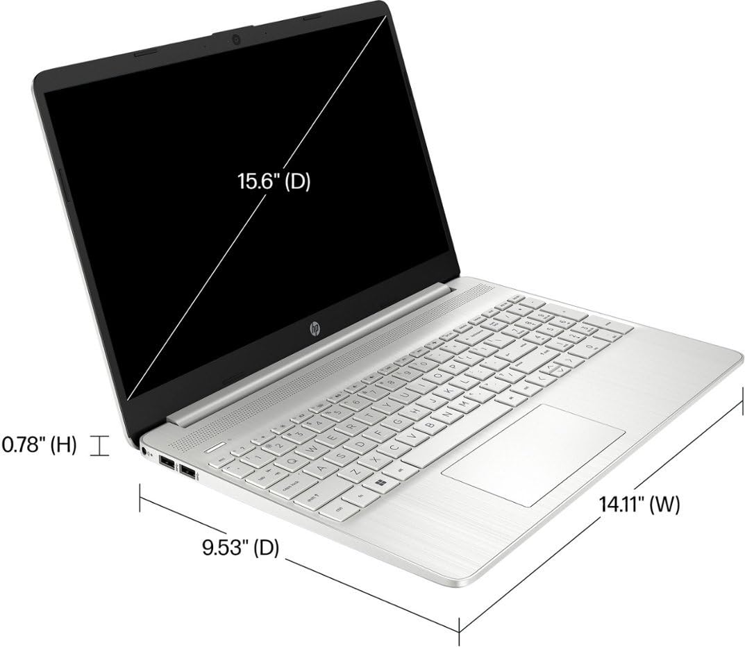 HP 2023 15.6-inch HD Micro-Edge Laptop, AMD Ryzen 3-5300U Processor, 12GB RAM, 256GB SSD Storage, Windows 11 Home, Long-Lasting Battery, Fast Charge, 720p Webcam, Natural Silver