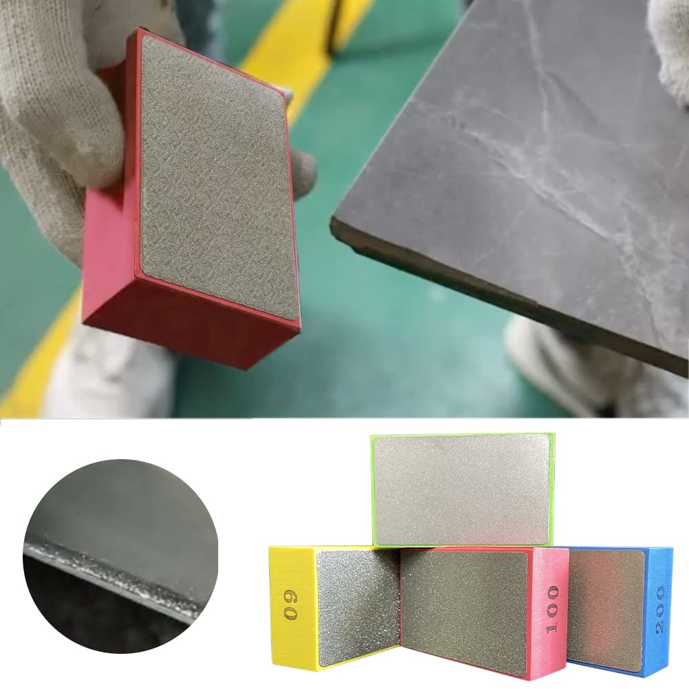 4pcs Diamond Hand Polishing Pads Diamond Sanding Block Glass Grinding Pads for Sanding Concrete Glass Stone Granite Marble 60#,100#,200#,400#