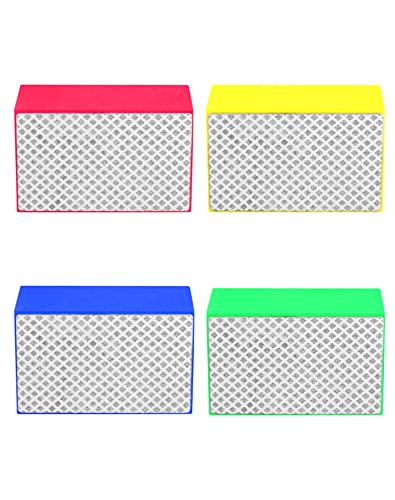 QWORK Diamond Hand Polishing Pads, 4 Pack Grid Sharp Sanding Block Kit, 60#,100#,200#,400# Diamond Hand Polishing Pads for Stone, Glass Granite Marble Concrete Stone Sanding and Polishing