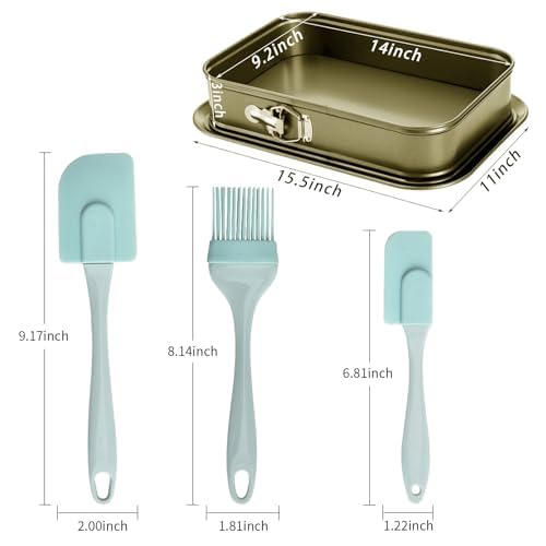 MESHKA Large Springform Cake Pan, 14 x 11-Inch Rectangle Cheesecake Pan with 3Pcs Spatula Set,Leakproof Removable, Removable Bottom Golden.