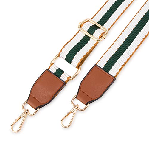 Wolven Adjustable Purse Strap Replacement Crossbody Shoulder Strap For Handbag Laptop Bag Etc (White Green Stripe)