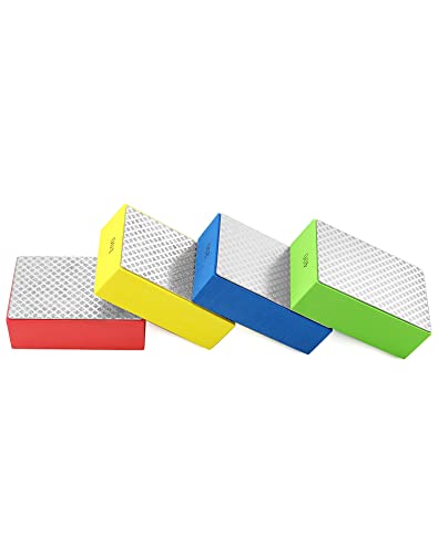 QWORK Diamond Hand Polishing Pads, 4 Pack Grid Sharp Sanding Block Kit, 60#,100#,200#,400# Diamond Hand Polishing Pads for Stone, Glass Granite Marble Concrete Stone Sanding and Polishing