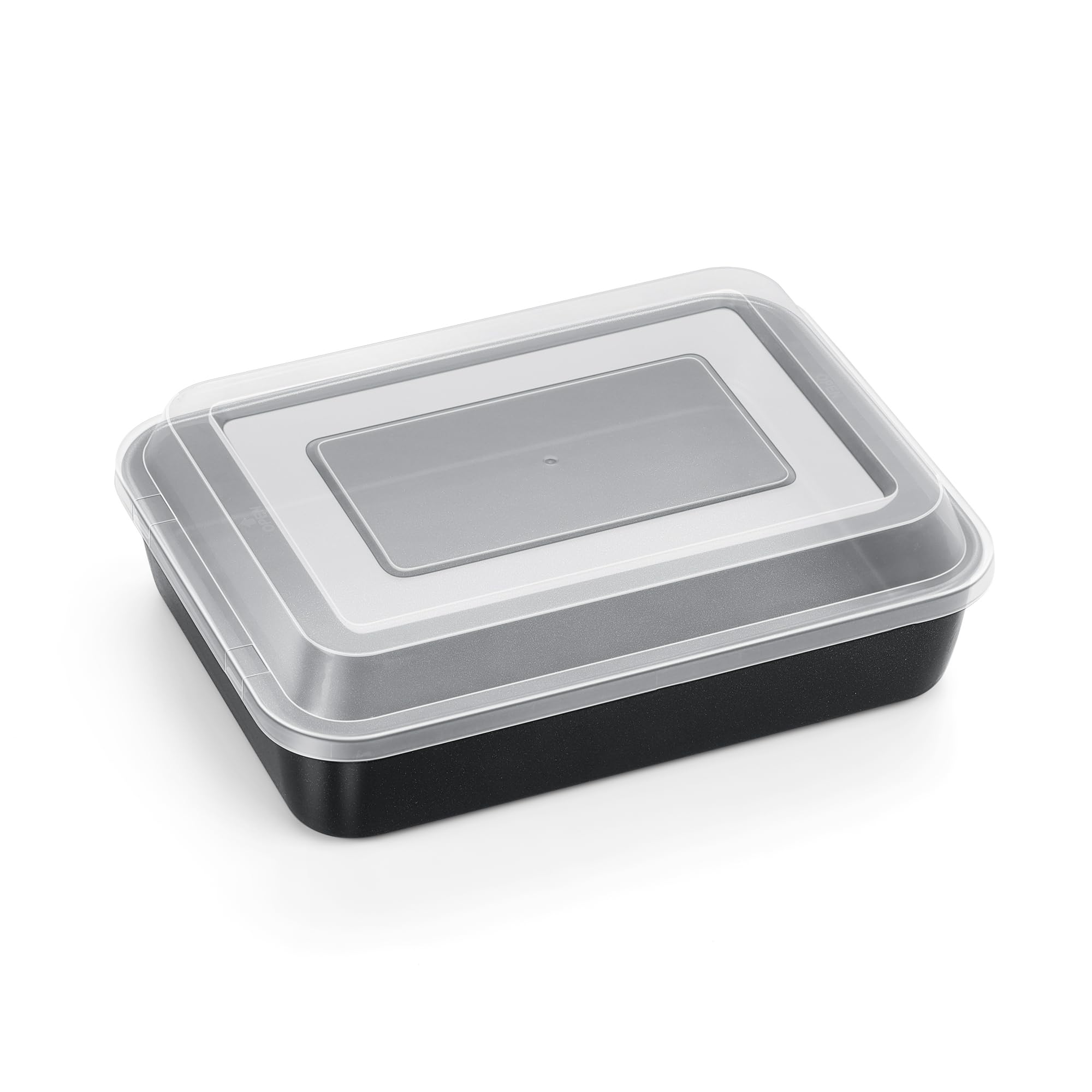 TeamFar Baking Pan with Lid, 9.4 Inch Stainless Steel Lasagna Pan with Black Non-Stick Coating, Roasting Baking Rectangle Cake Pan for Toaster Oven, Non-Toxic & Solid, Easy Clean-(1 Pan + 1 Lid)