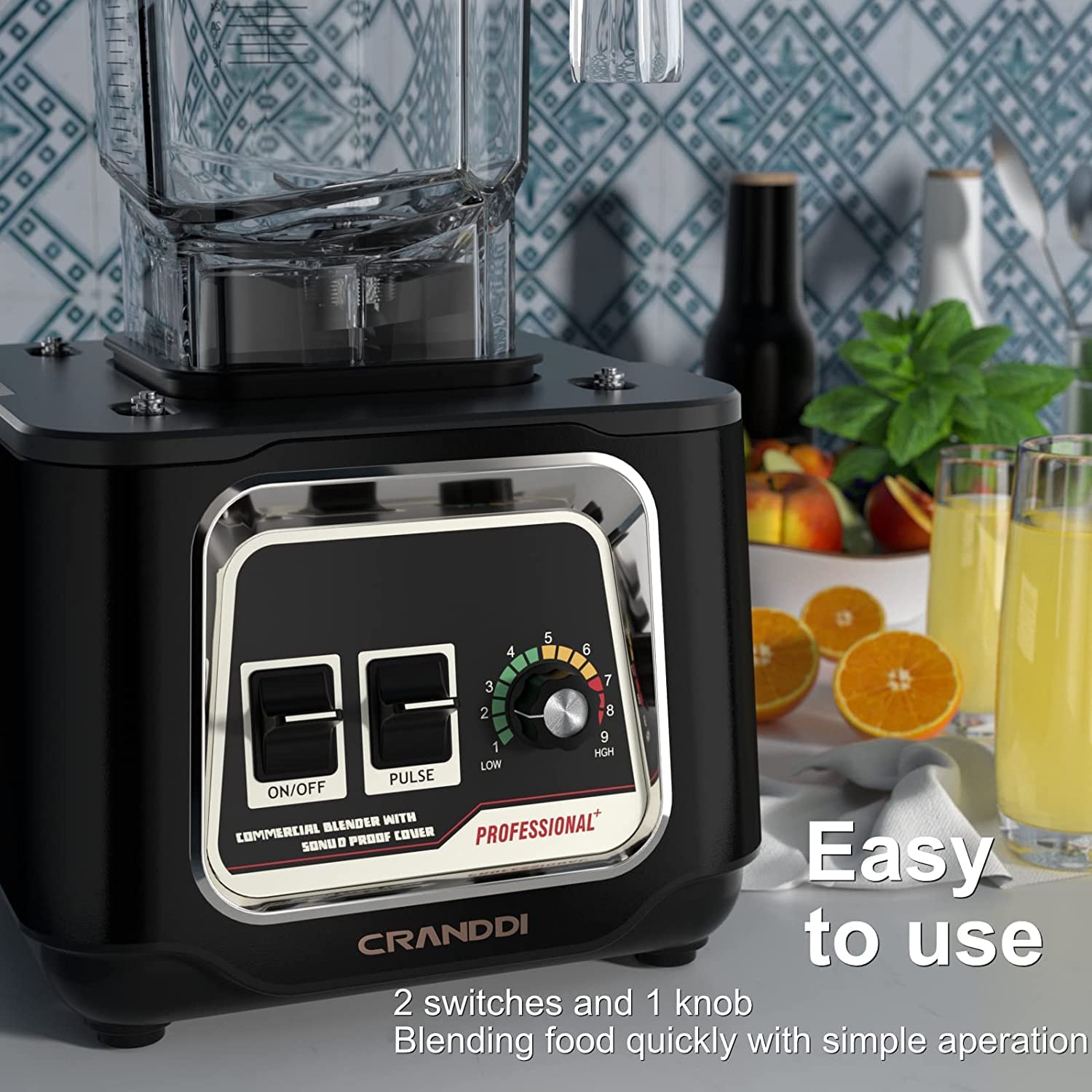 CRANDDI Professional Smoothie Blender, 2200W Commercial Soundproof Quiet blender with Removable Soundproof Shield for Crushing Ice, MilkShakes, Puree, Self-Cleaning, 50oz 110V K80