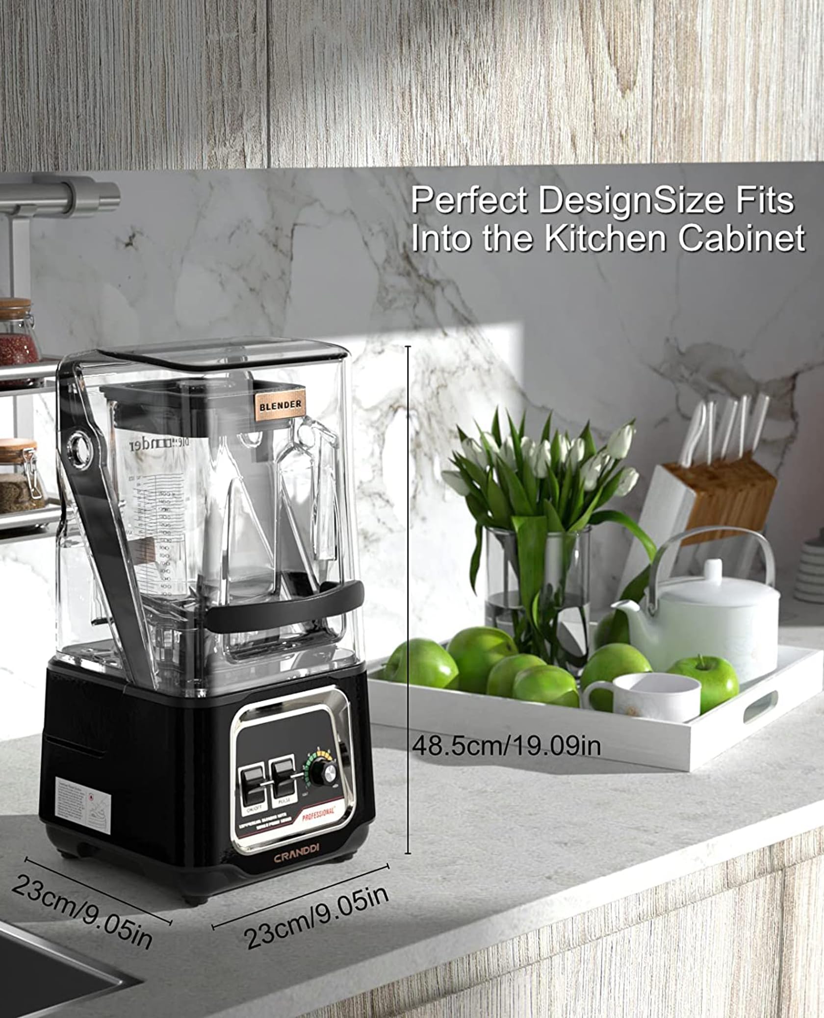 CRANDDI Professional Smoothie Blender, 2200W Commercial Soundproof Quiet blender with Removable Soundproof Shield for Crushing Ice, MilkShakes, Puree, Self-Cleaning, 50oz 110V K80