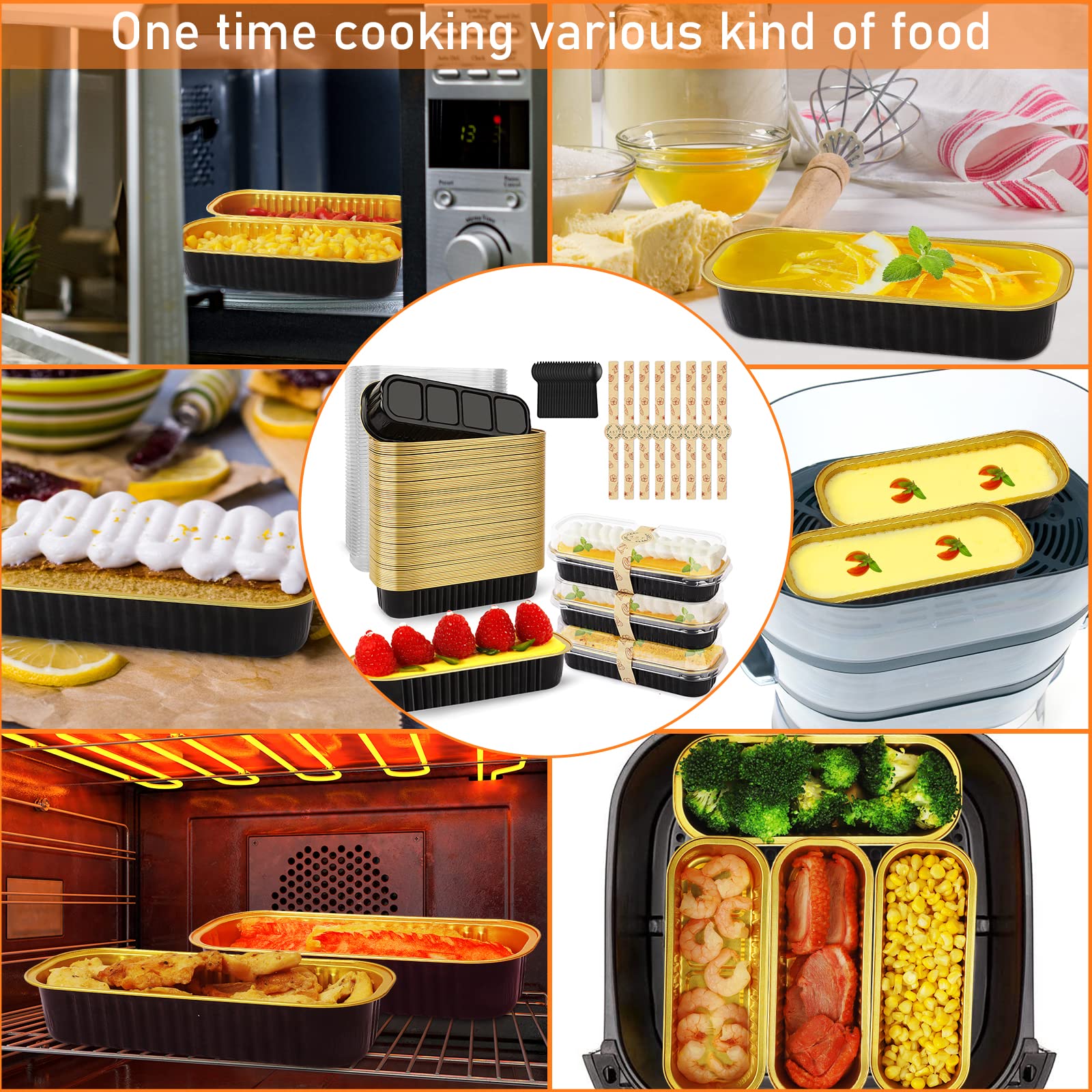Mini Cake Pans with Lids,6.8 Oz Mini Loaf Pans with Lids Aluminum Foil Mini Loaf Baking Pans 100pcs Disposable Bread Pan Aluminum Foil Long Baking Cupcake Liners for Cake Bakery Wedding Birthday Party