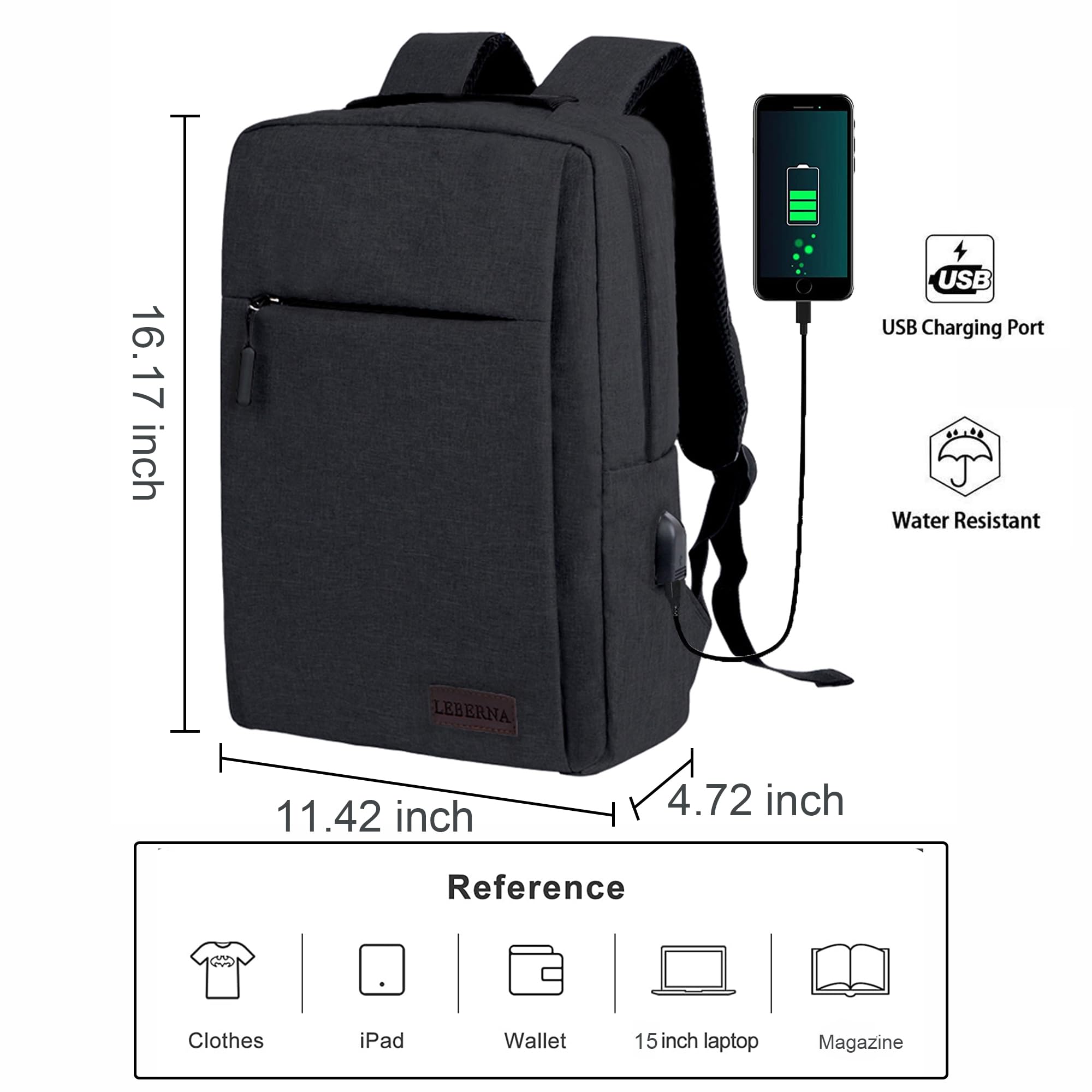 Laptop Backpack 15.4 Inch College Rucksack Water Resistant Business Travel Backpack with USB Charging Port for Women Men