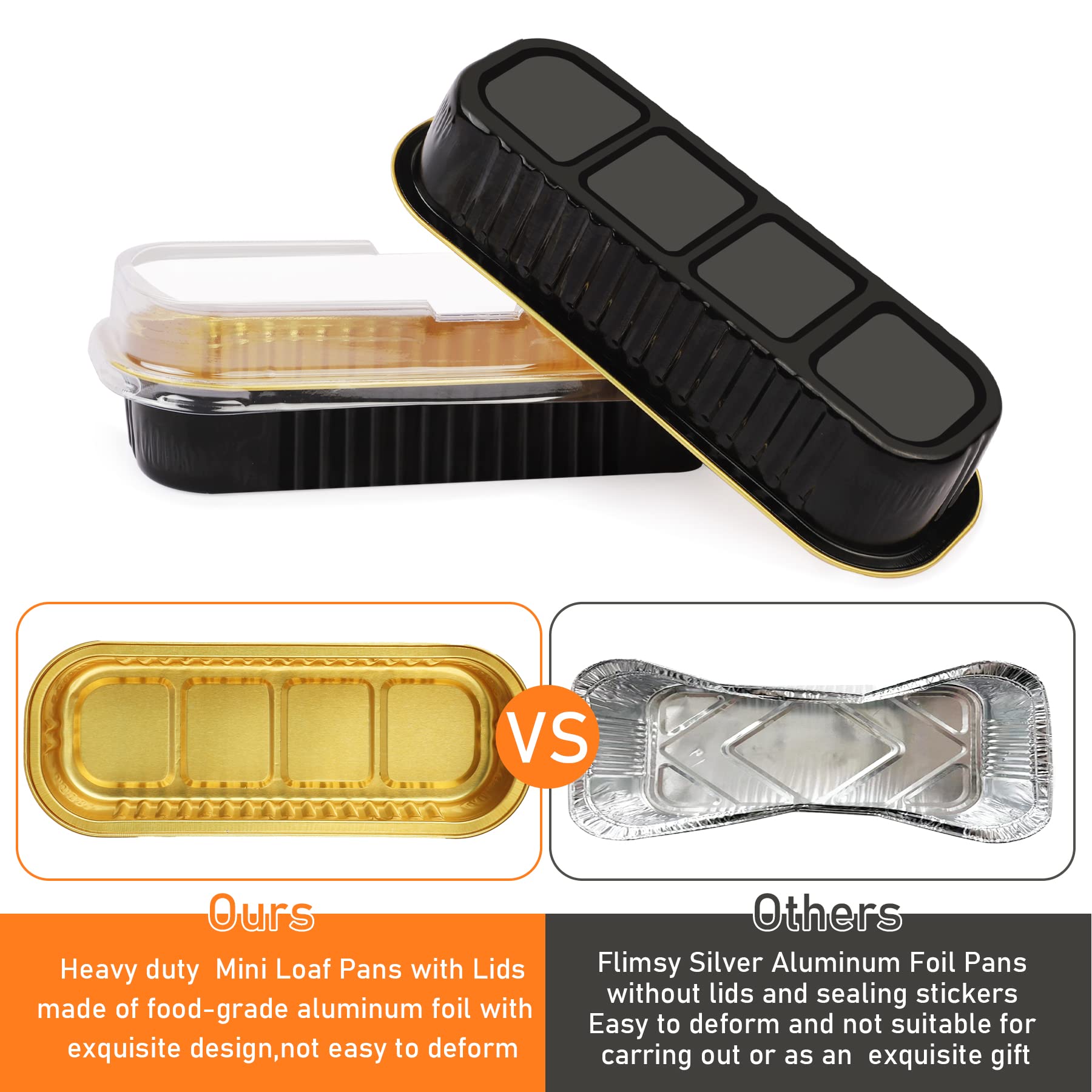 Mini Cake Pans with Lids,6.8 Oz Mini Loaf Pans with Lids Aluminum Foil Mini Loaf Baking Pans 100pcs Disposable Bread Pan Aluminum Foil Long Baking Cupcake Liners for Cake Bakery Wedding Birthday Party