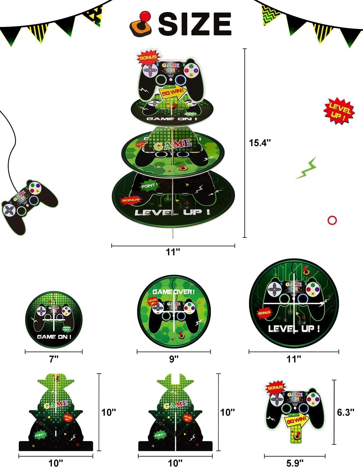 WERNNSAI Video Game Cupcake Stand - 3-Tier Gaming Party Decorations for Boys Cardboard Cupcake Holder Round Serving Tray Stand Dessert Tower Video Game Theme Birthday Party Supplies