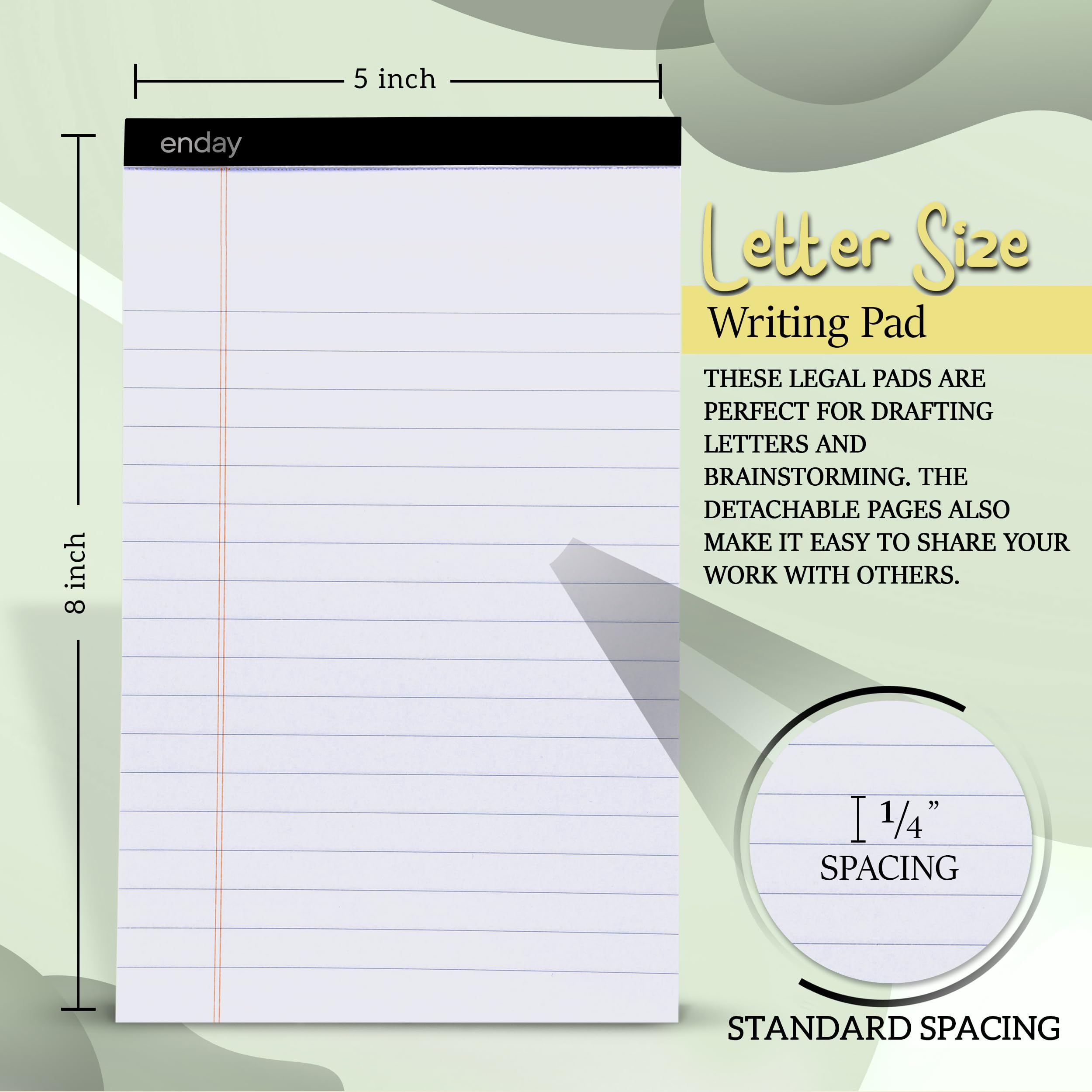Emraw White Jr. Perforated Edge Legal Ruled Universal 50 Sheets Letter Writing Pad- 50 Ct. 5" x 8" inch (Pack of 6)