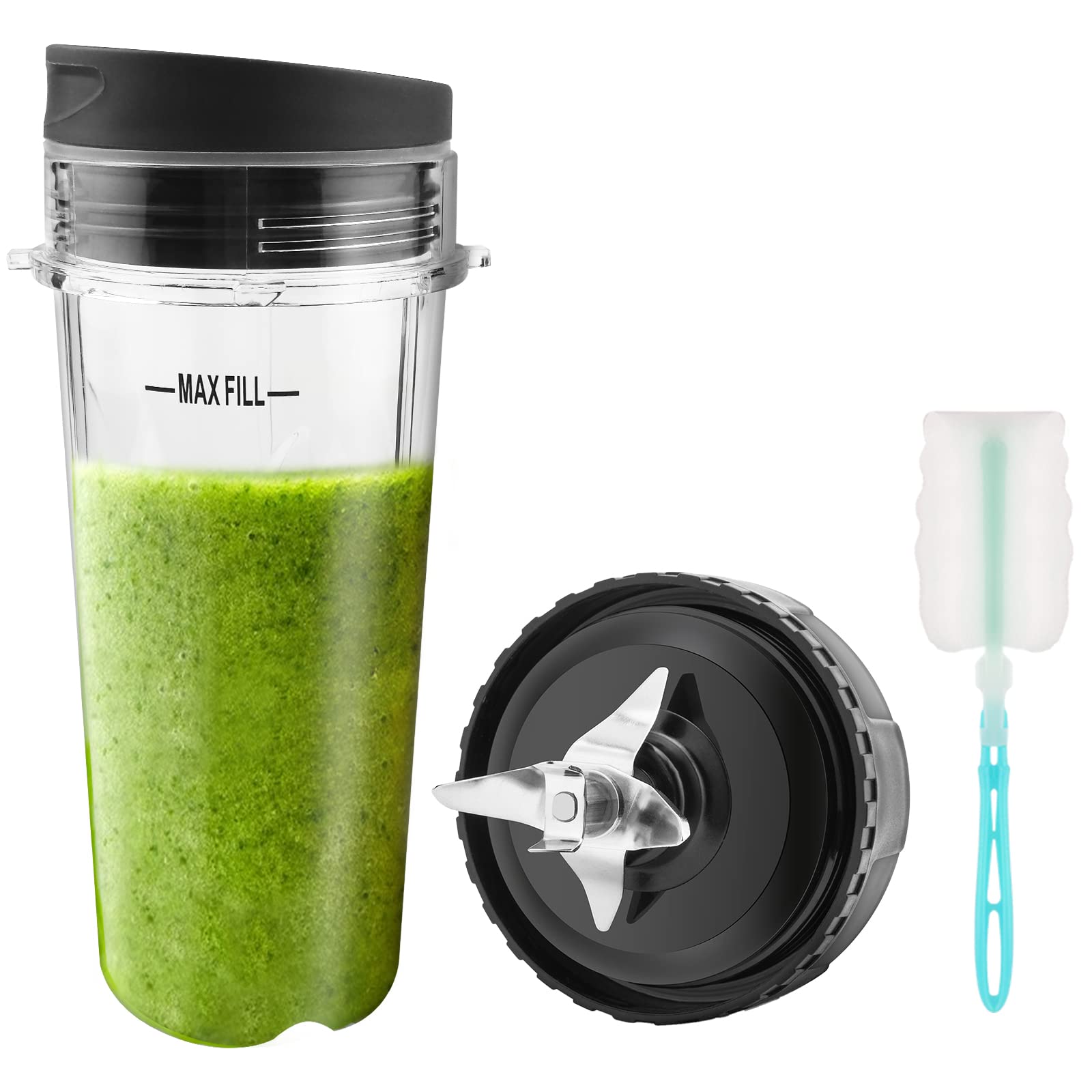 Feilifan Blender Replacement Parts for Nutri Ninja, 16 oz Single Serve Cups with Lids and 6 Fins Blade Assembly Compatible with Ninja Professional Blender BL660, BL663CO, BL770, BL780,BL772 30
