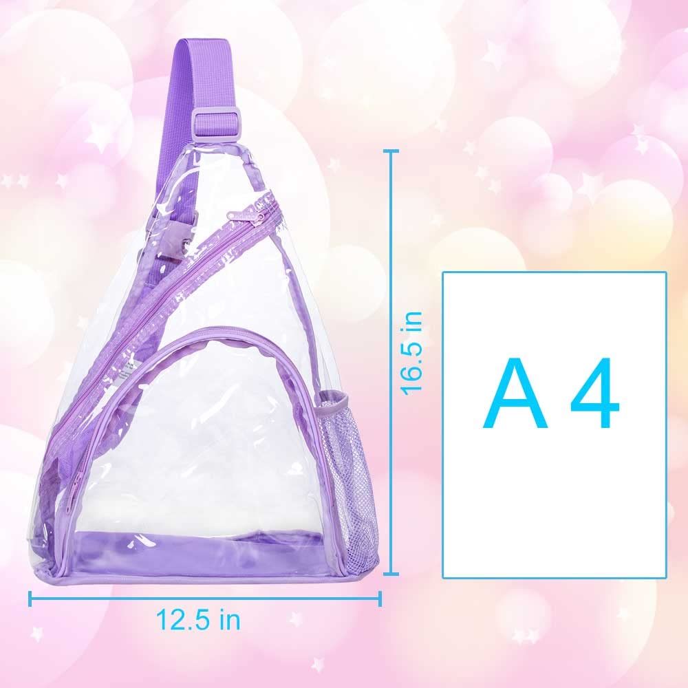 AGSDON Clear Sling Bag Stadium Approved, Small PVC Crossbody Shoulder Backpack, Casual Transparent Daypack - Purple