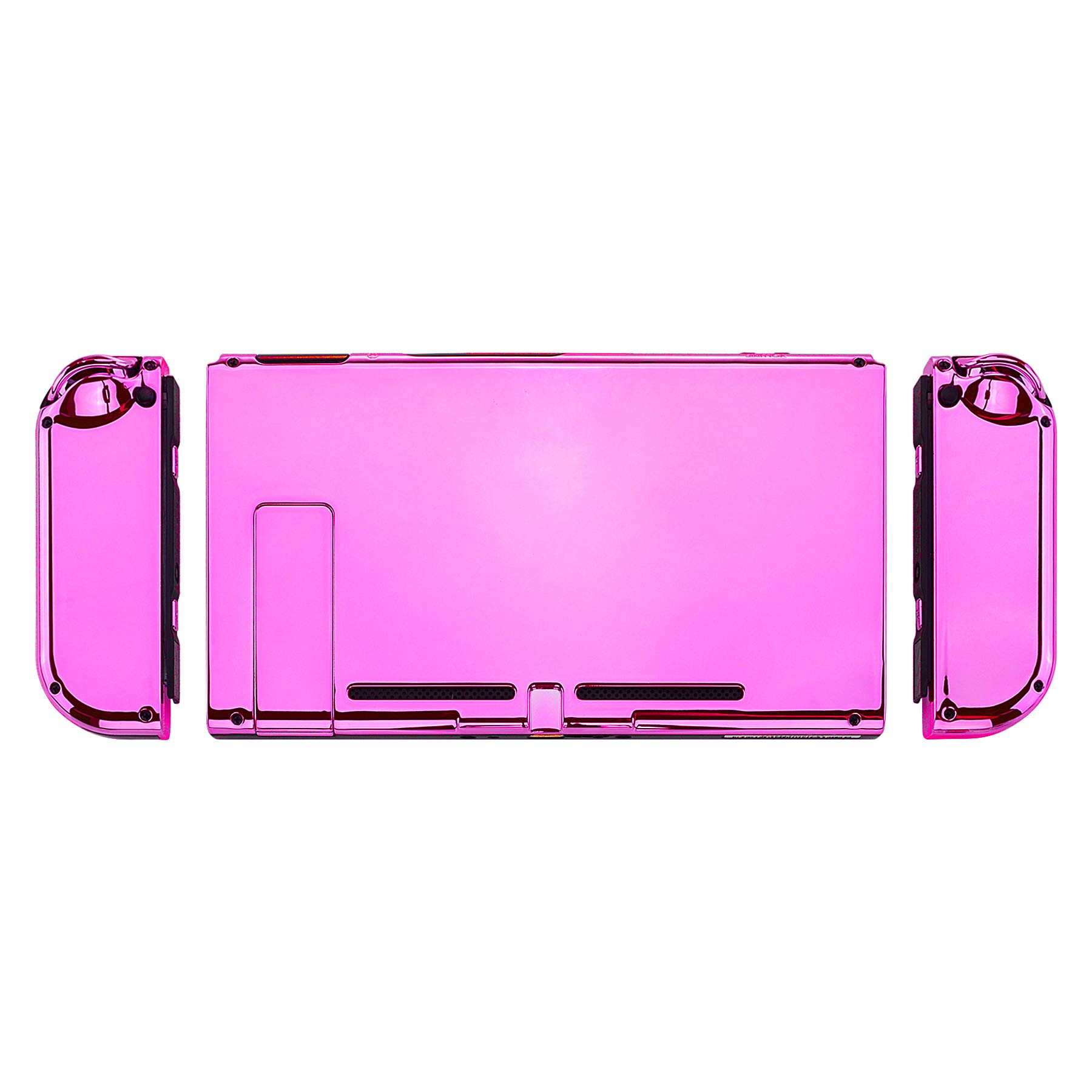eXtremeRate DIY Replacement Shell Buttons for Nintendo Switch, Back Plate for Switch Console, Housing with Full Set Buttons for Joycon Handheld Controller - Chrome Pink [No Electronics Parts]