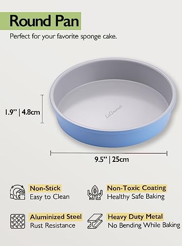 LeGourmet Nonstick Round Cake Pan 9 Inch, Ceramic Coating, Non-Toxic, Rust Resistant Aluminized Steel, Perfect Circle Baking Dish for Pie, Brownie, Tart - Cyan