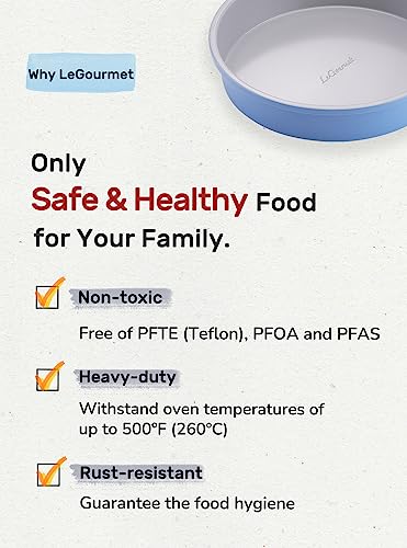 LeGourmet Nonstick Round Cake Pan 9 Inch, Ceramic Coating, Non-Toxic, Rust Resistant Aluminized Steel, Perfect Circle Baking Dish for Pie, Brownie, Tart - Cyan