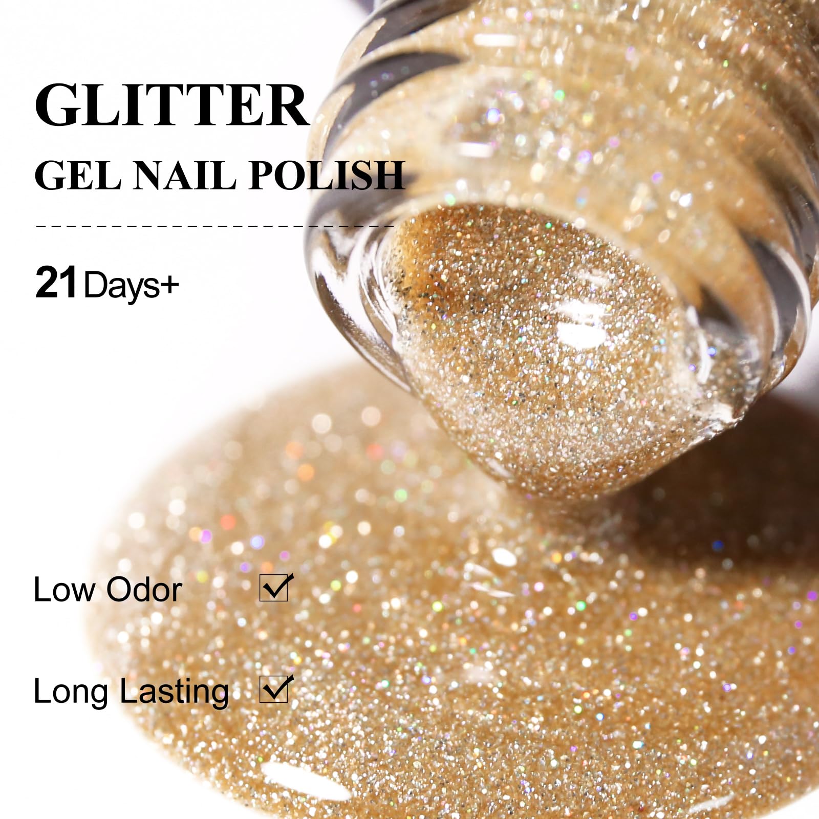 Imtiti Gel Nail Polish, Champagne Gold Reflective Glitter Gel Polish, Diamond Shimmer Gel Nail Polish Need, 0.5 fl oz