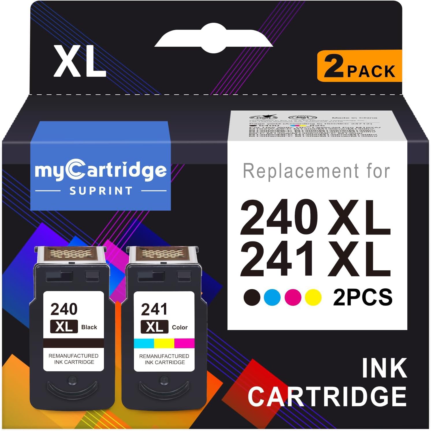 myCartridge SUPRINT 240XL 241XL Combo Pack Remanufactured Ink Cartridge Replacement for Canon 240XL 241XL PG-240 CL-241 Black Color for PIXMA MG3620 TS5120 MG3520 MG3600 MG3220 Printer 240XL 241XL