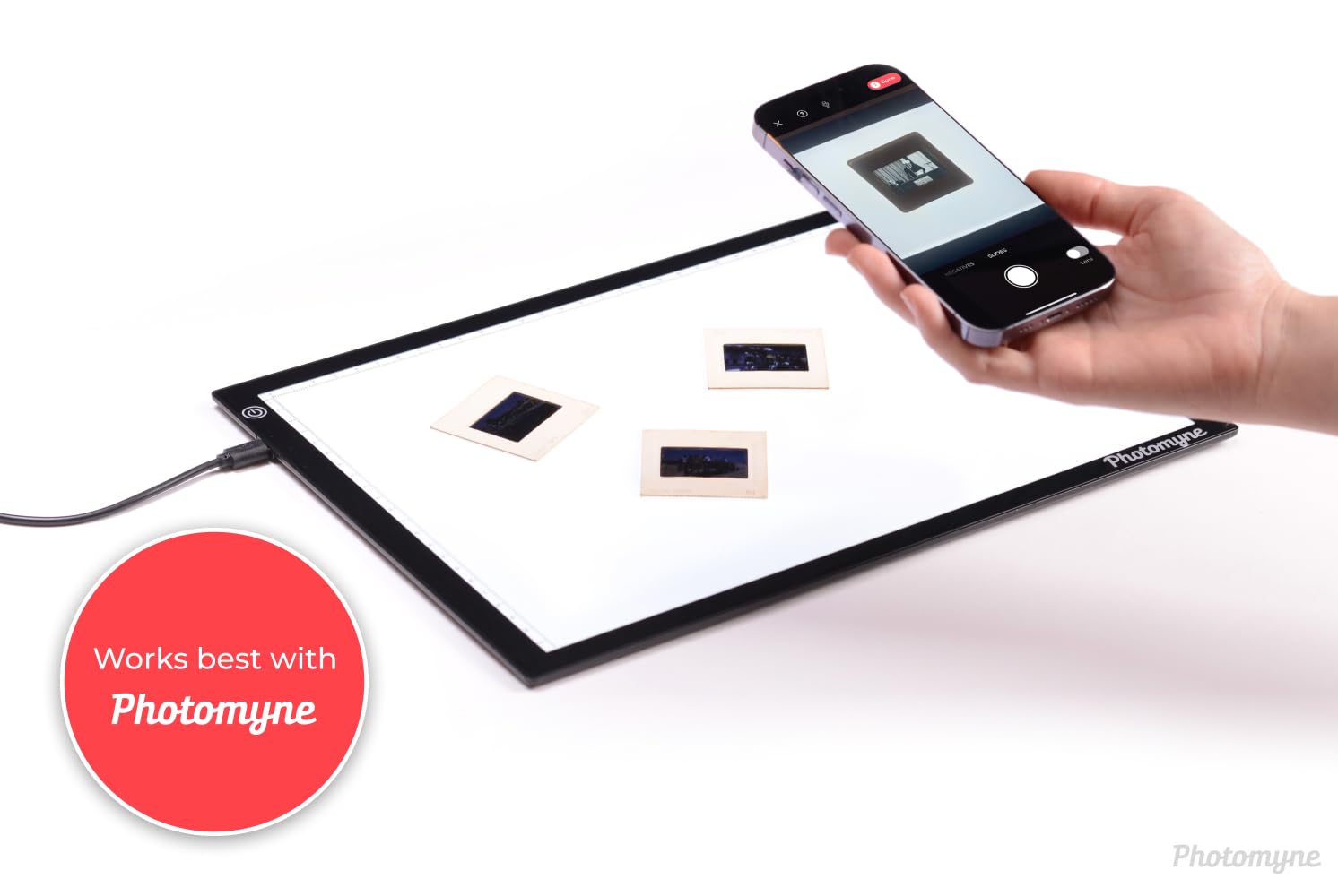 Photomyne Light Pad Backlight | Slides & Negatives viewer | Film Negatives & Old Slides Scanning Lightbox | Hands-Free Ultra-Thin Ultimate Brightness (Includes USB Adapter) - Black