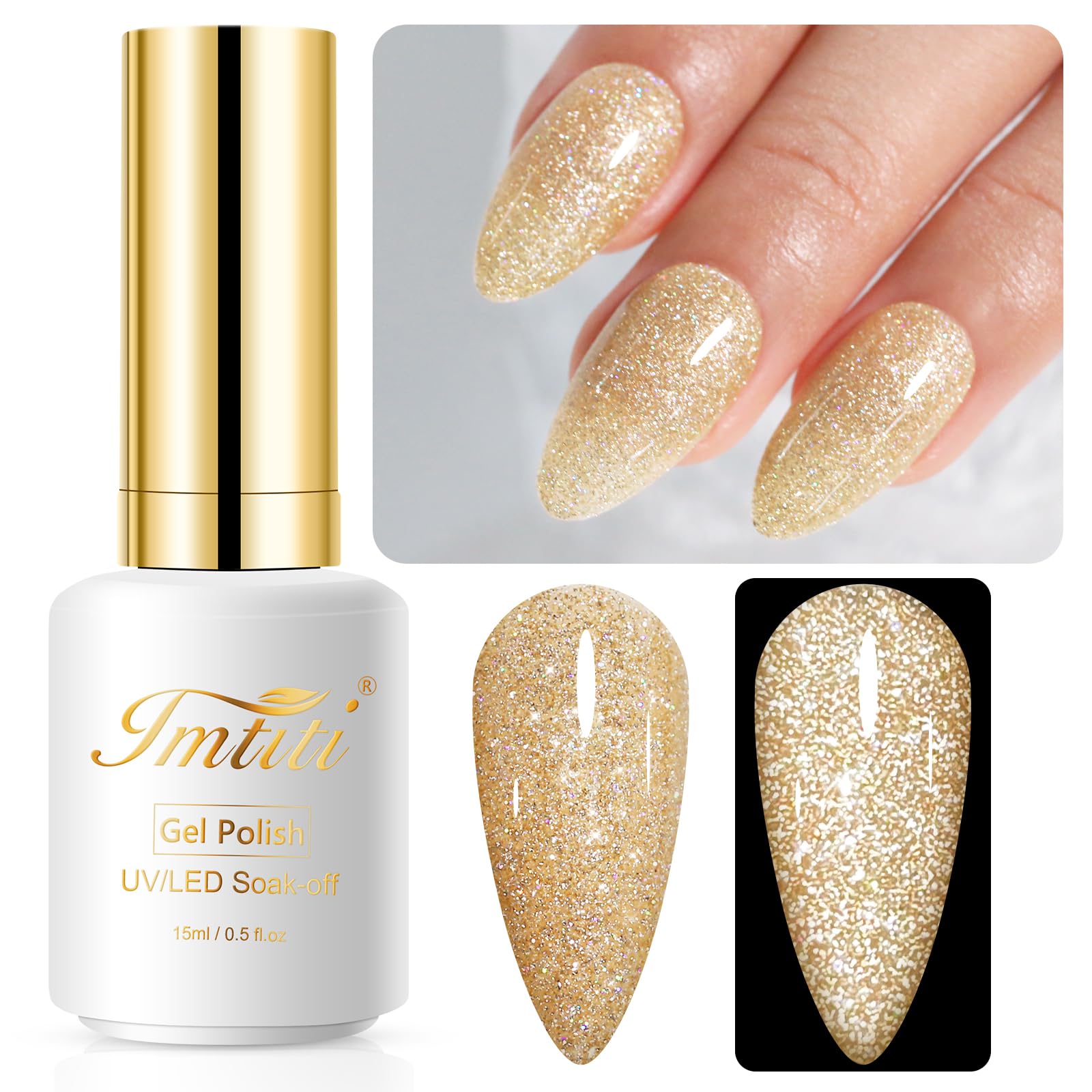 Imtiti Gel Nail Polish, Champagne Gold Reflective Glitter Gel Polish, Diamond Shimmer Gel Nail Polish Need, 0.5 fl oz
