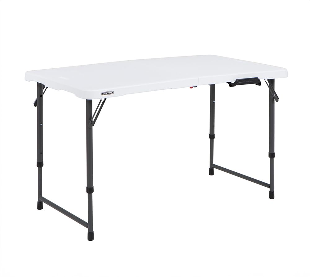 Lifetime Height Adjustable Craft Camping and Utility Folding Table, 4 Foot, 4'/48 x 24, White Granite