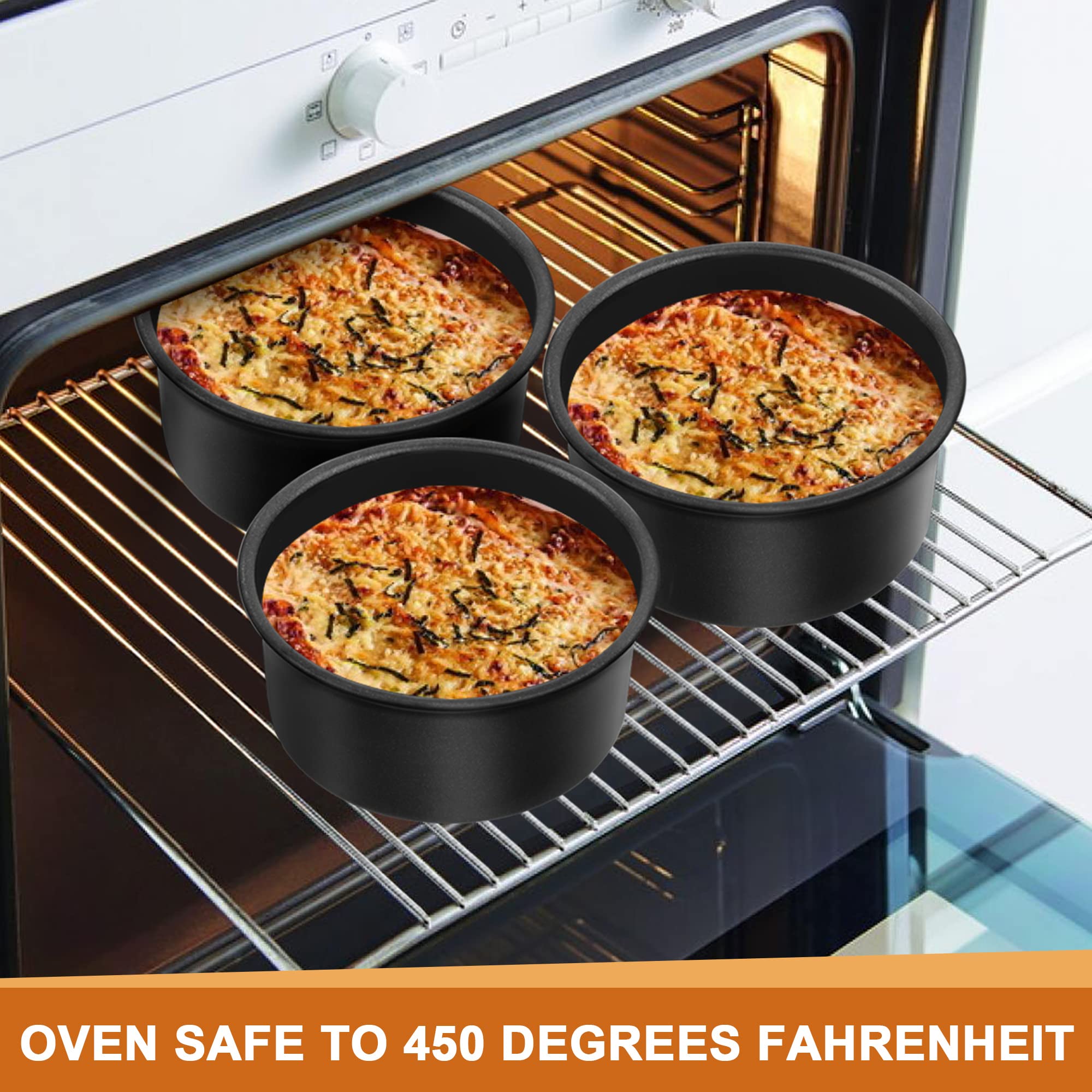 E-far 4 Inch Cake Pan, 4-Piece Nonstick Round Cake Baking Pans for Wedding, Birthday, Layer Cake, Stainless Steel Core & Non-Toxic Coating, 2 Inch Deep