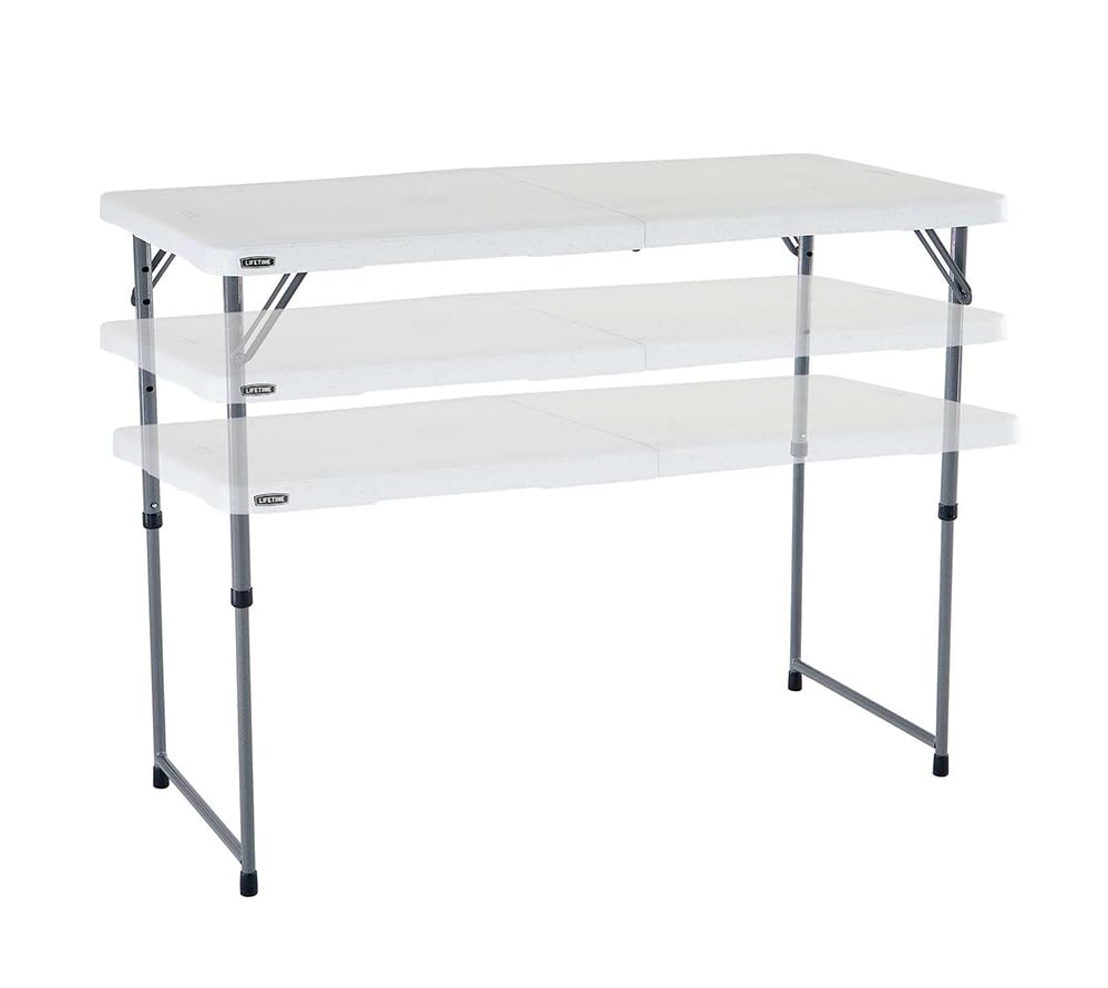 Lifetime Height Adjustable Craft Camping and Utility Folding Table, 4 Foot, 4'/48 x 24, White Granite