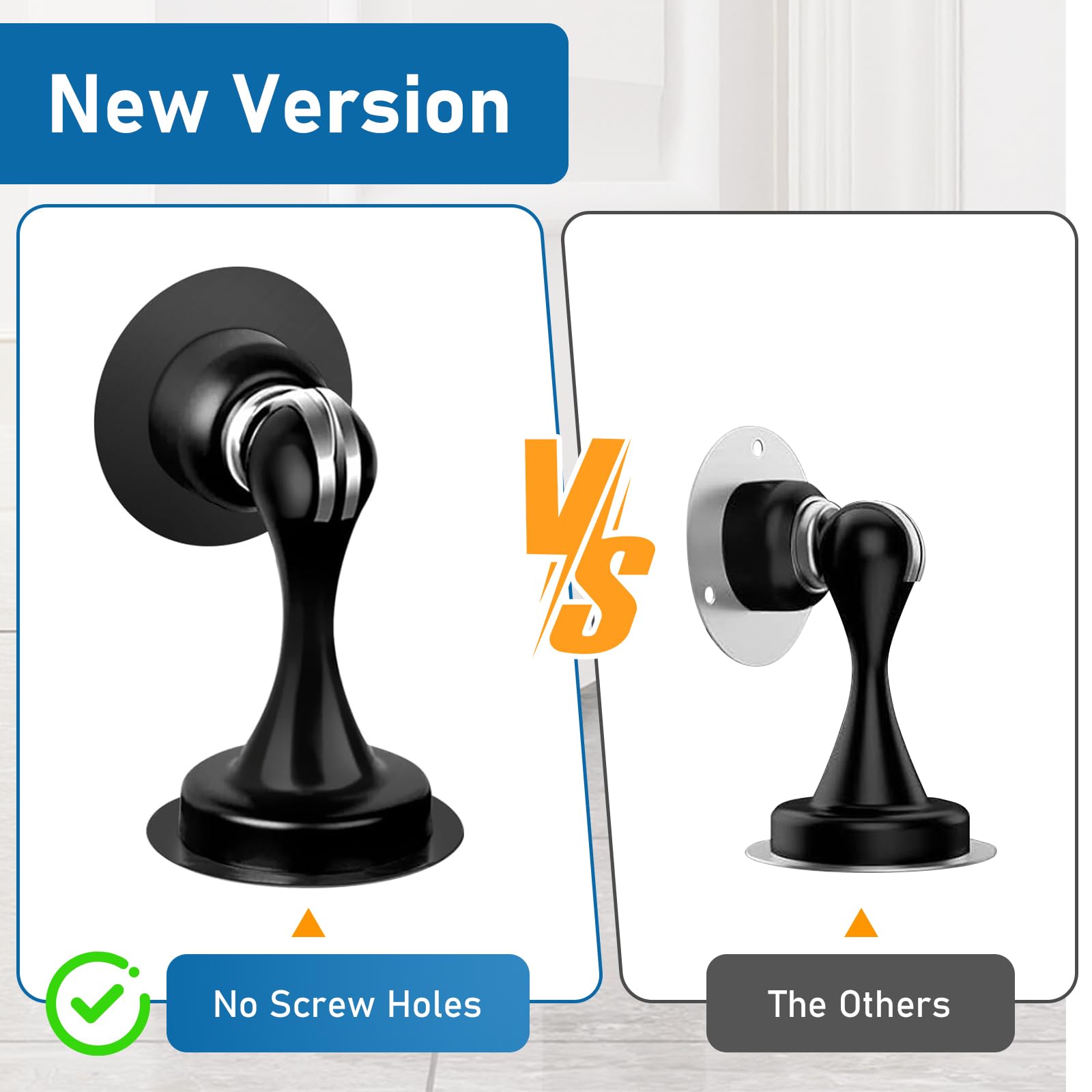 Door Stop,(2 Pack) Magnetic Door Stopper,Stainless Steel Door Catch Door Holder, Doorstop, 3M Double-Sided Adhesive Tape No Need to Drill, Black