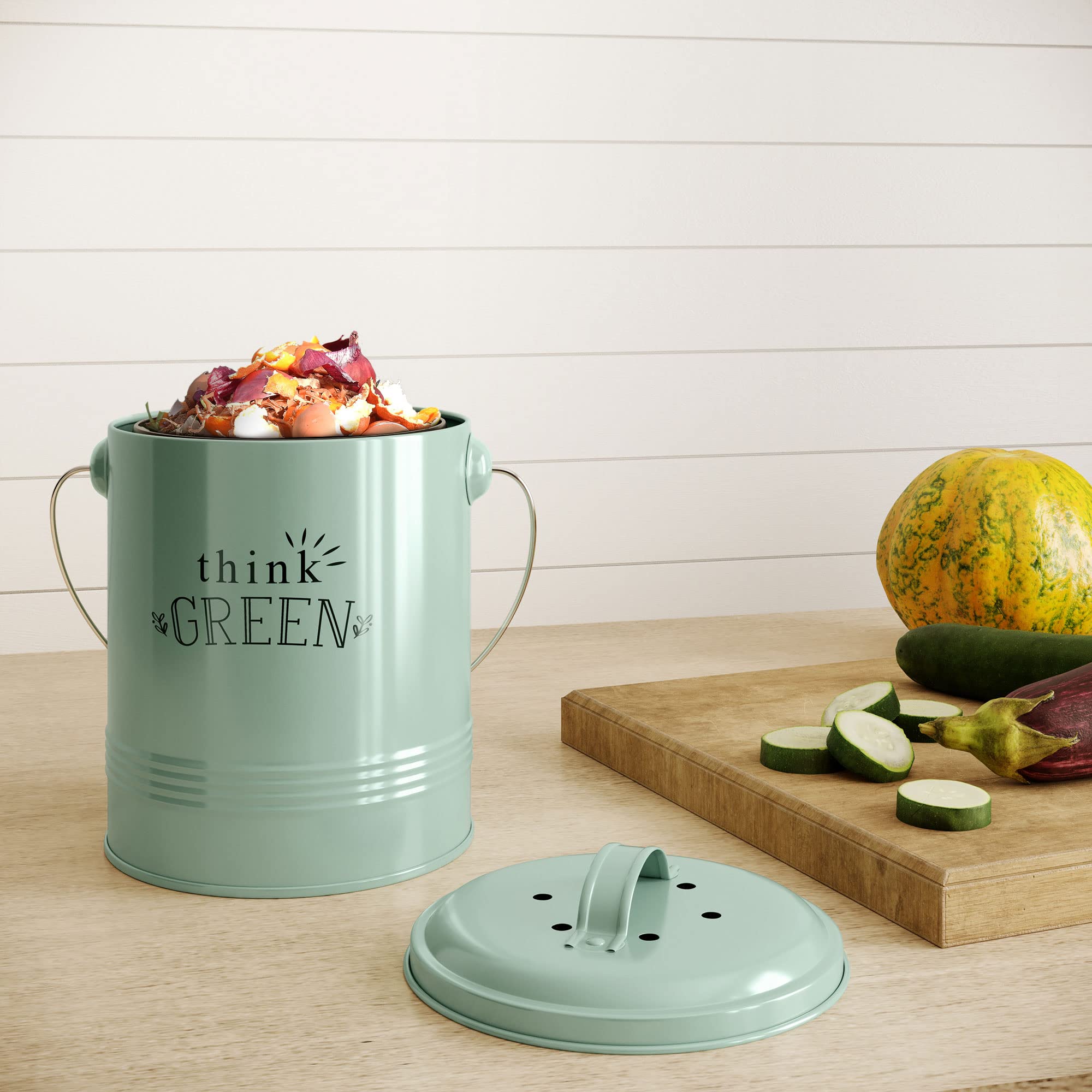 Barnyard Designs Kitchen Compost Bin Kitchen Counter Indoor Compost Bin, Countertop Compost Bin with Lid, Composting Bin Food Waste Composter Bin Cycler Bucket with Filter, 1.2 Gallon 7βx9.5β, Mint