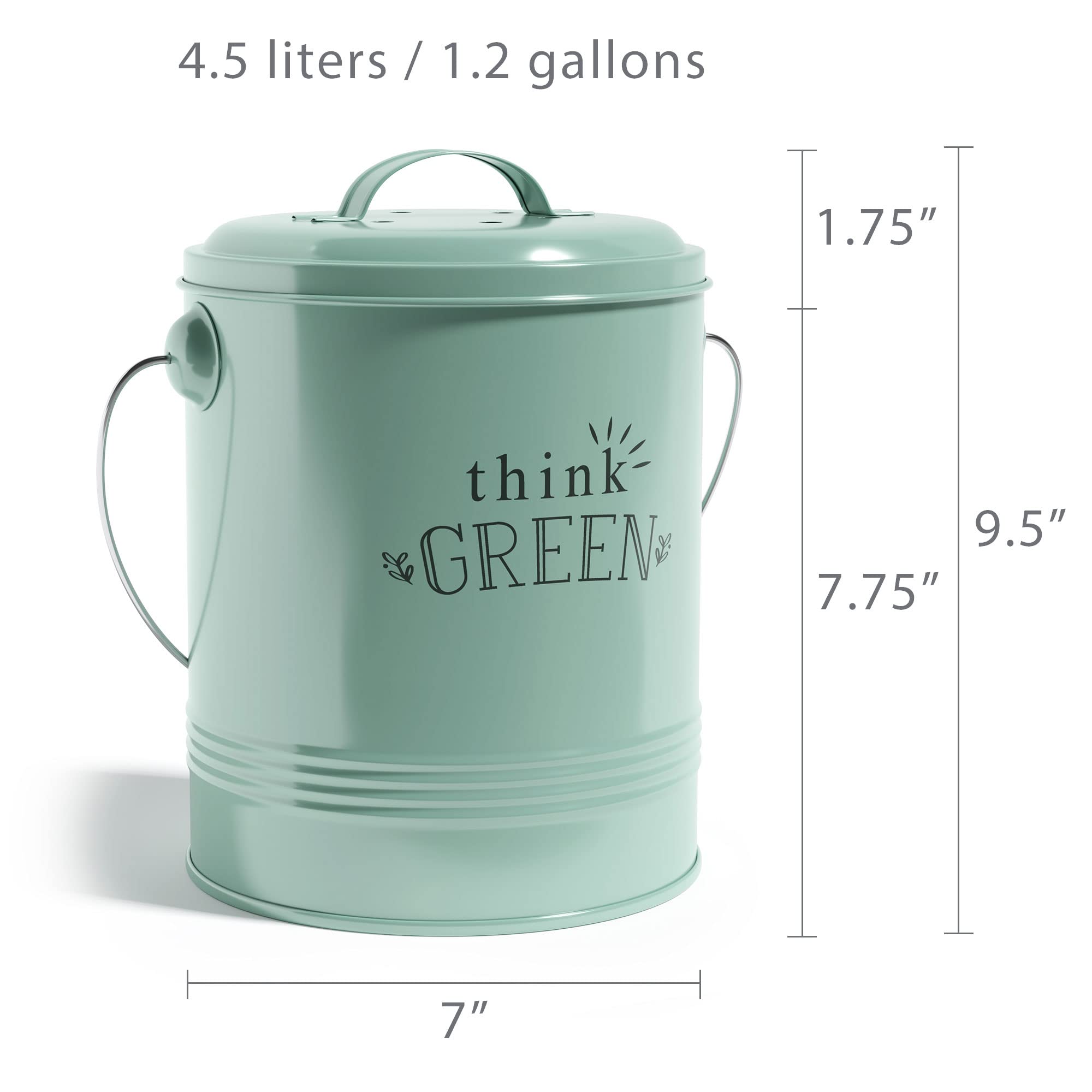 Barnyard Designs Kitchen Compost Bin Kitchen Counter Indoor Compost Bin, Countertop Compost Bin with Lid, Composting Bin Food Waste Composter Bin Cycler Bucket with Filter, 1.2 Gallon 7βx9.5β, Mint